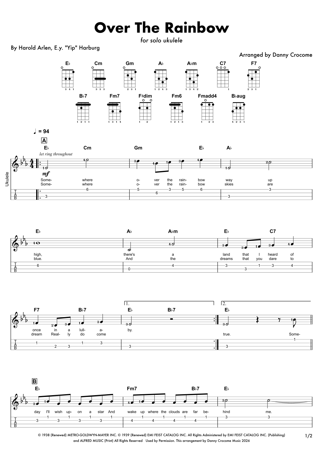 Over The Rainbow (arr. Danny Crocome) by Judy Garland Sheet Music for ...