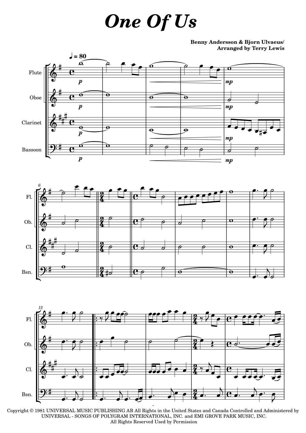 One Of Us (arr. Terry Lewis) par ABBA Partitions pour Ensemble Bois sur ...