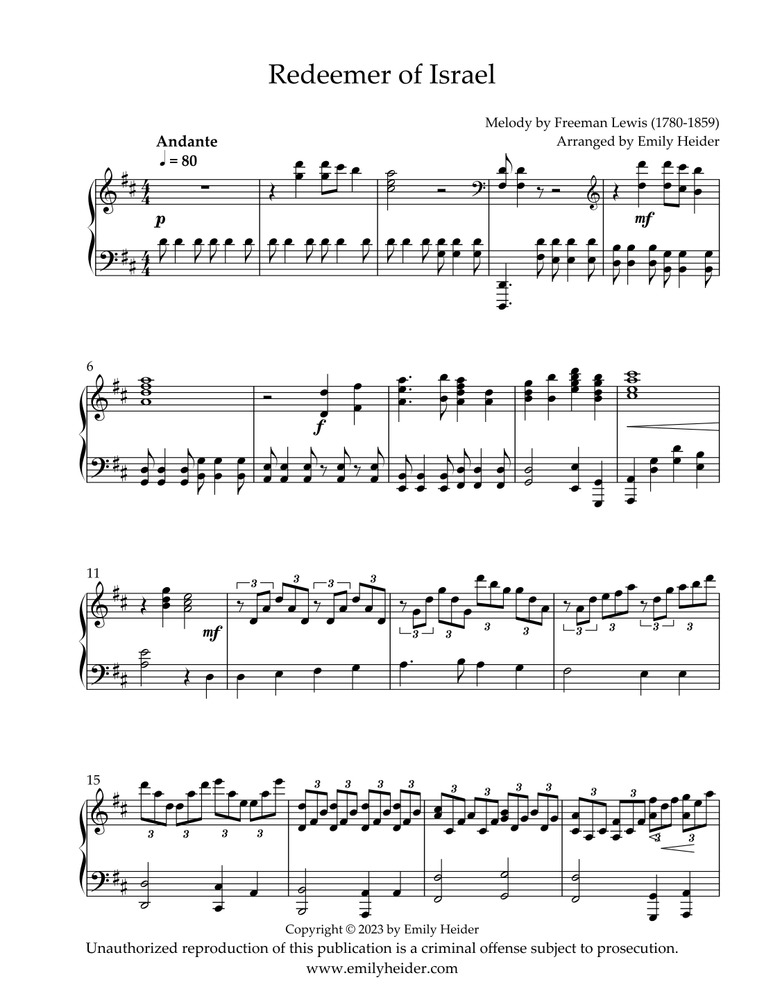 Redeemer of Israel (arr. Emily Heider) by Emily Heider Sheet Music for ...