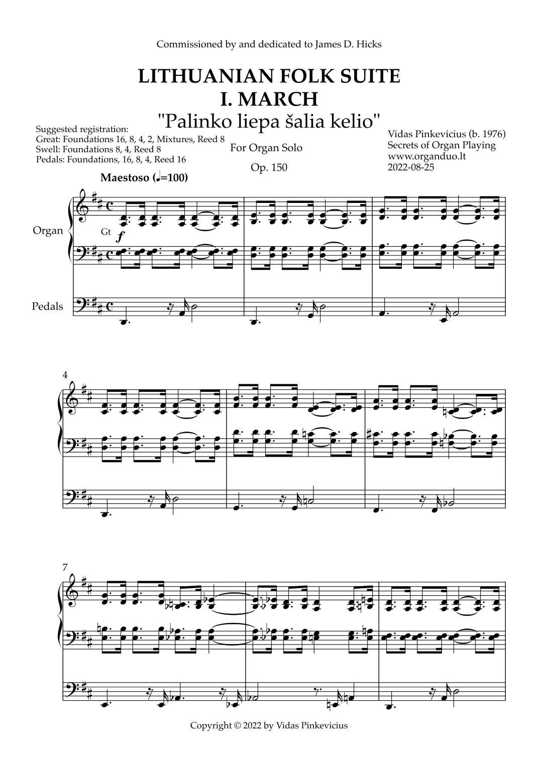 Lithuanian Folk Suite, Op. 150 (Organ Solo) par Vidas Pinkevicius ...