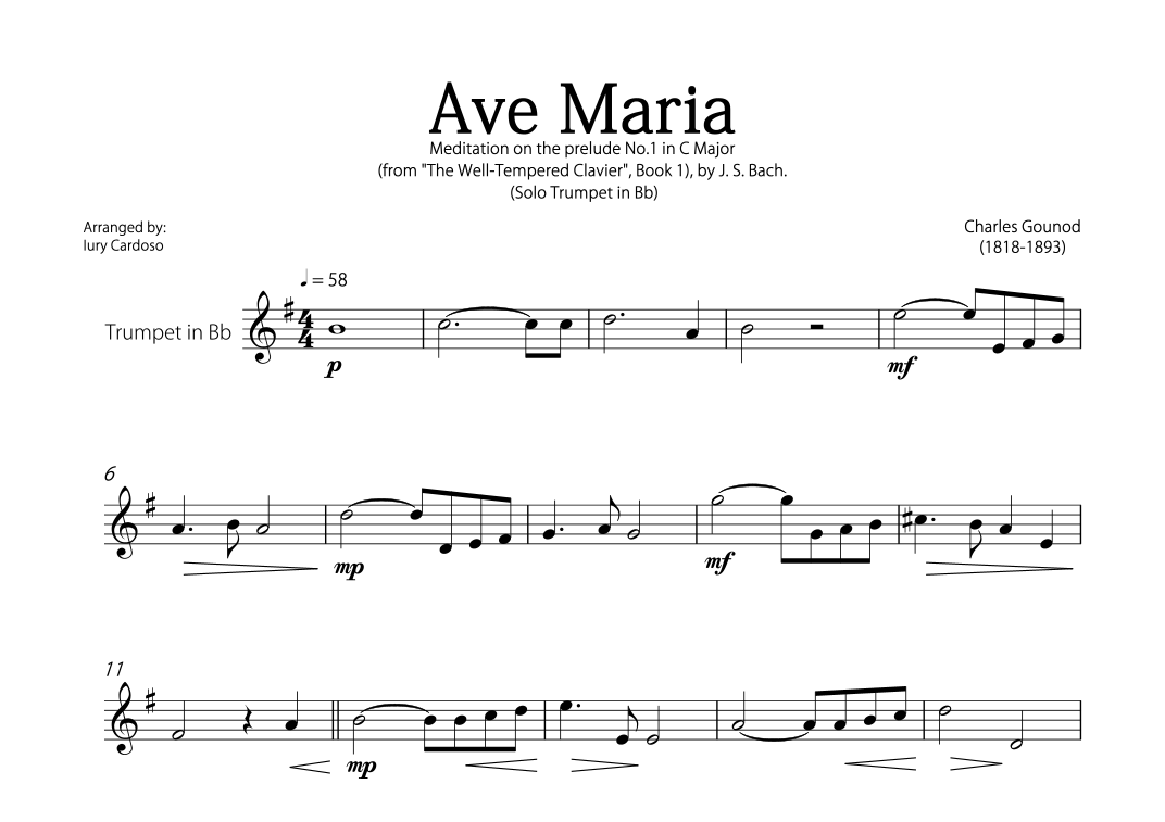 "Ave Maria" (Gounod) - Beautiful version for SOLO TRUMPET. (arr. Iury ...