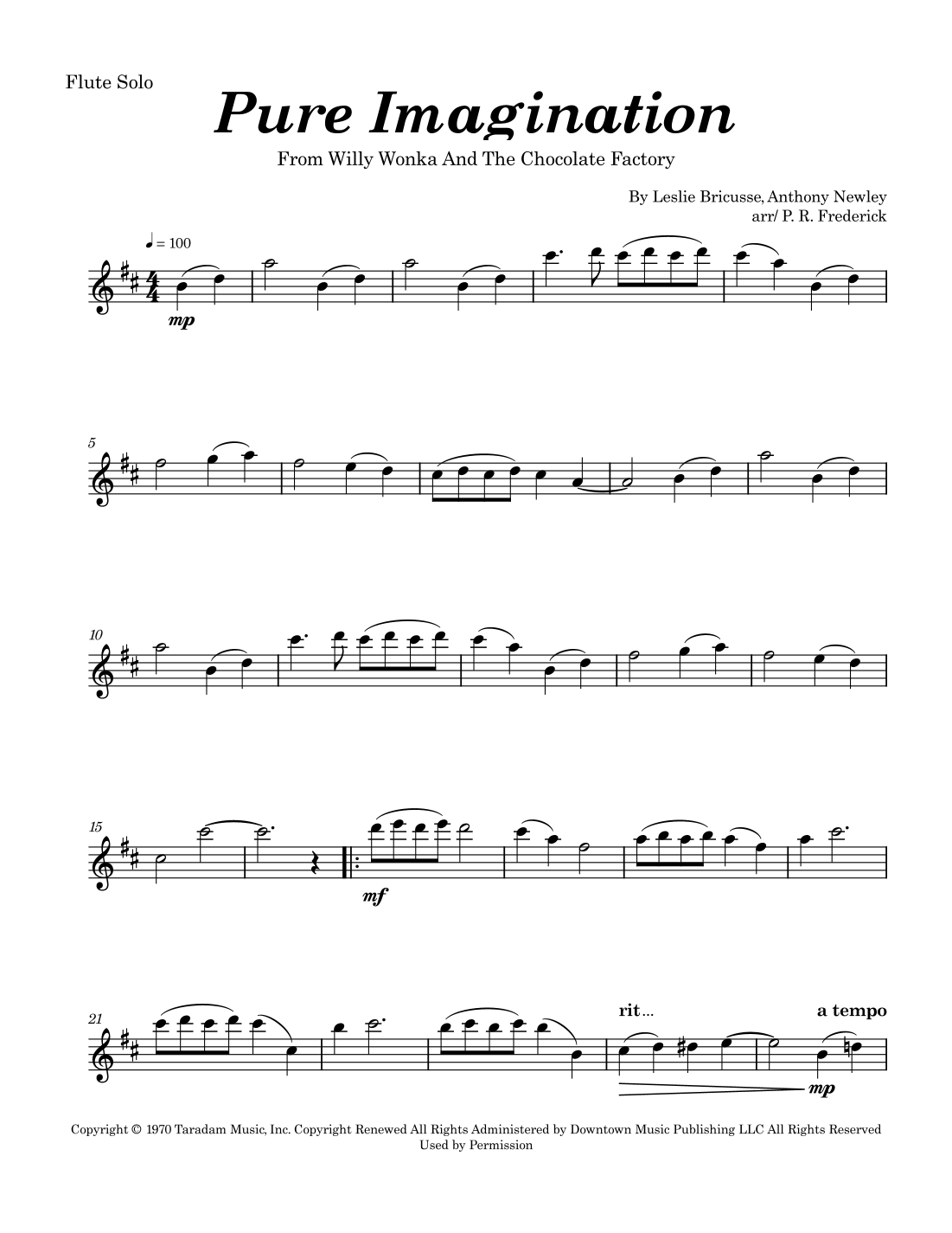 Pure Imagination (arr. P. R. Frederick) by Gene Wilder Sheet Music for ...