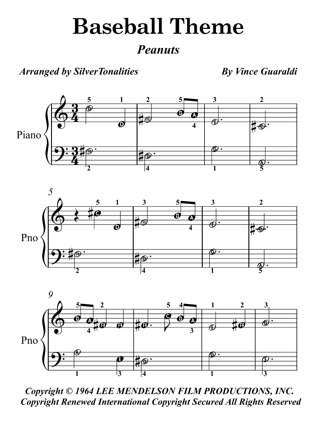 Baseball Theme (arr. SilverTonalities) by Vince Guaraldi Sheet Music ...