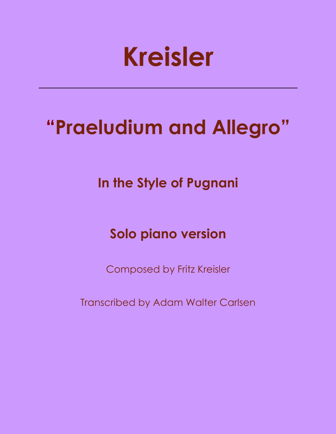 PRAELUDIUM AND ALLEGRO (ARR. ADAM WALTER CARLSEN) POR FRITZ KREISLER ...