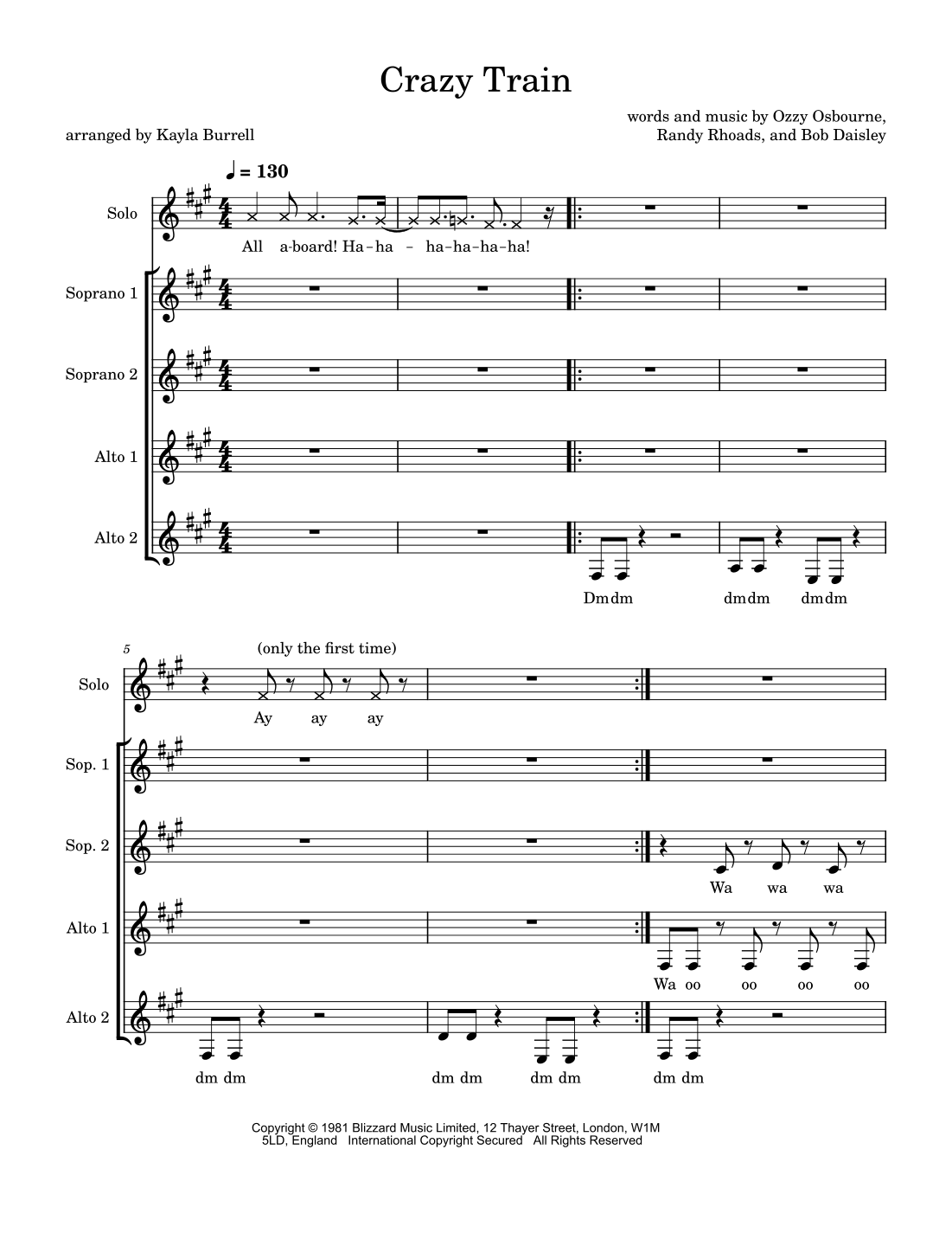 Crazy Train (arr. Kayla Burrell par Ozzy Osbourne Partitions pour ...