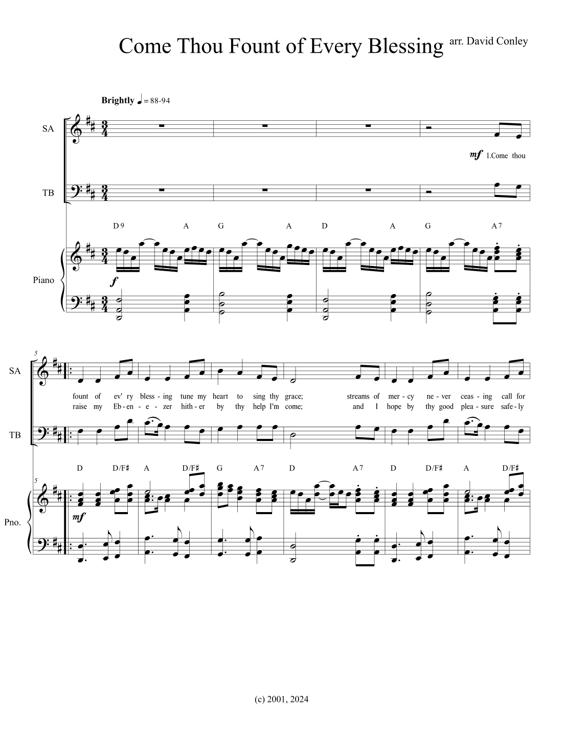 Come Thou Fount Of Every Blessing (arr. David Conley) par trad hymn ...