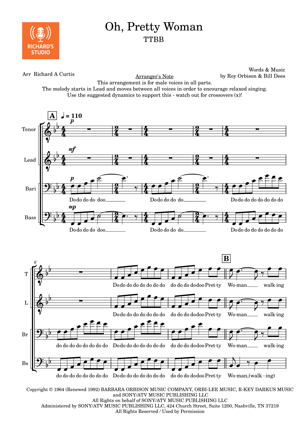 Oh, Pretty Woman (arr. Richard A Curtis) von Roy Orbison Noten zum Chor ...