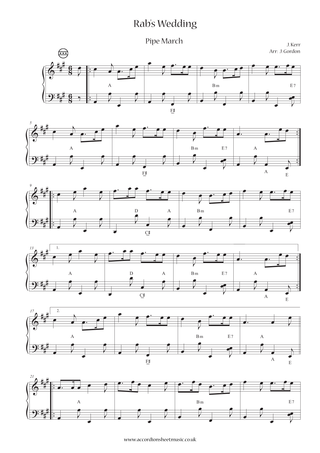 Rab's Wedding (arr. Julia Gordon) by J. Kerr Sheet Music for ...