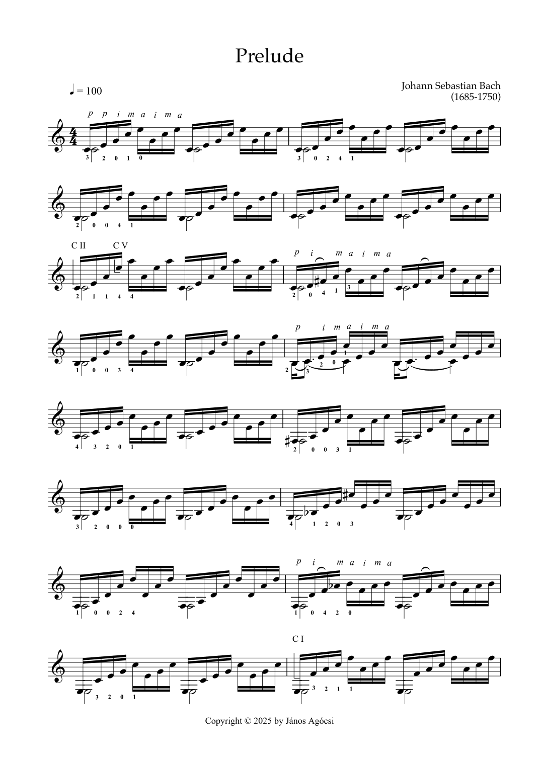 Prelude in C Major (arr. János Agócsi) by J.S.BACH Sheet Music for Solo ...