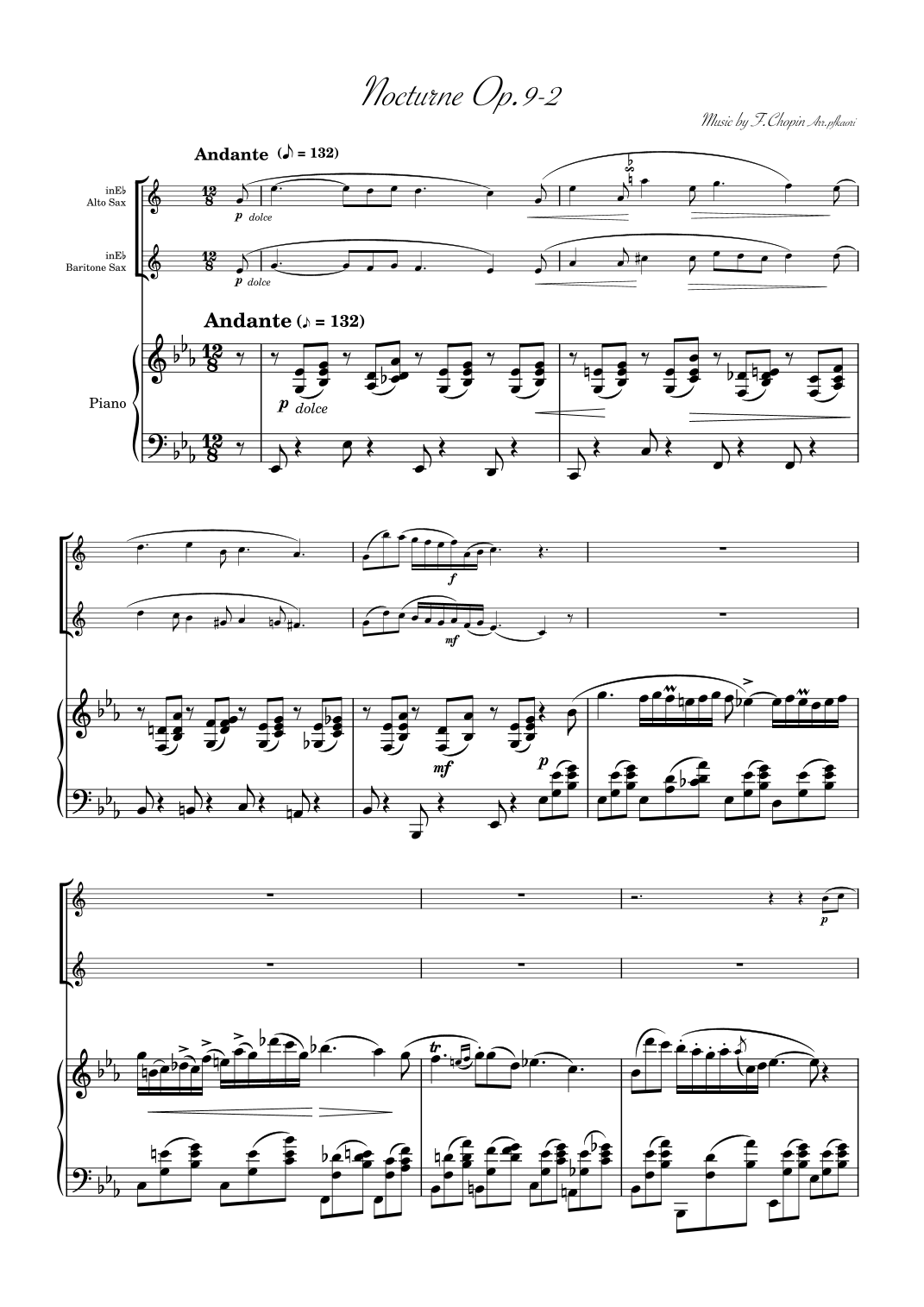 "Nocturne op.9-2" Piano Trio / Soprano Sax & Baritone Sax (arr. pfkaori ...