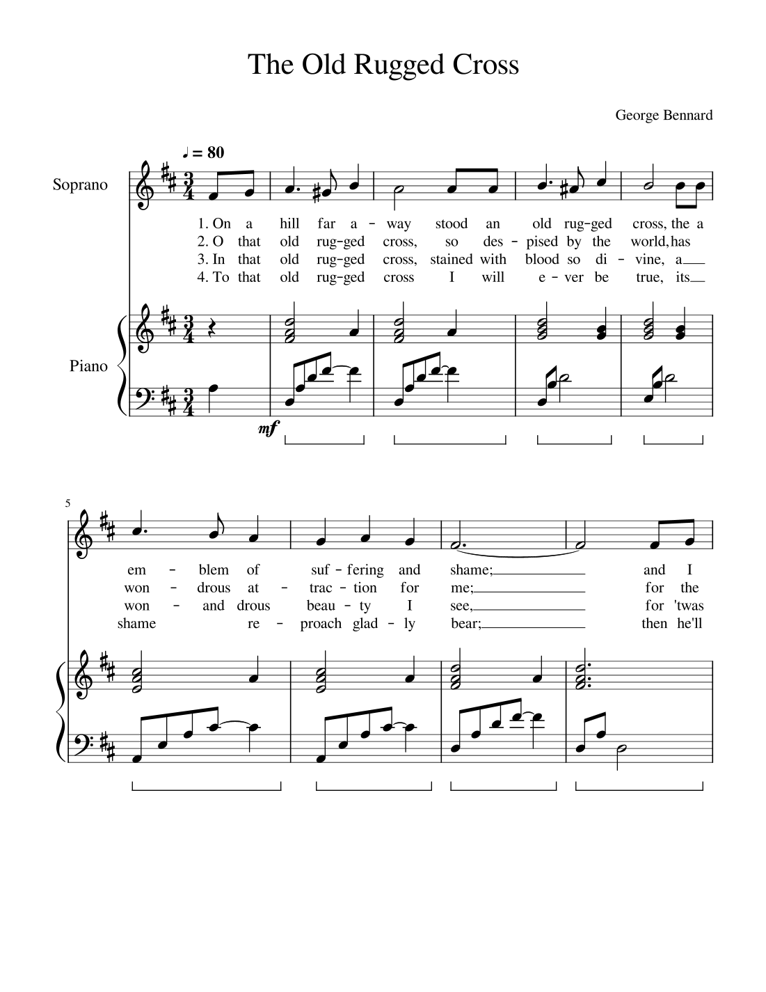 The Old Rugged Cross (Soprano & Piano - Key of D) (arr. Anderson Branco ...
