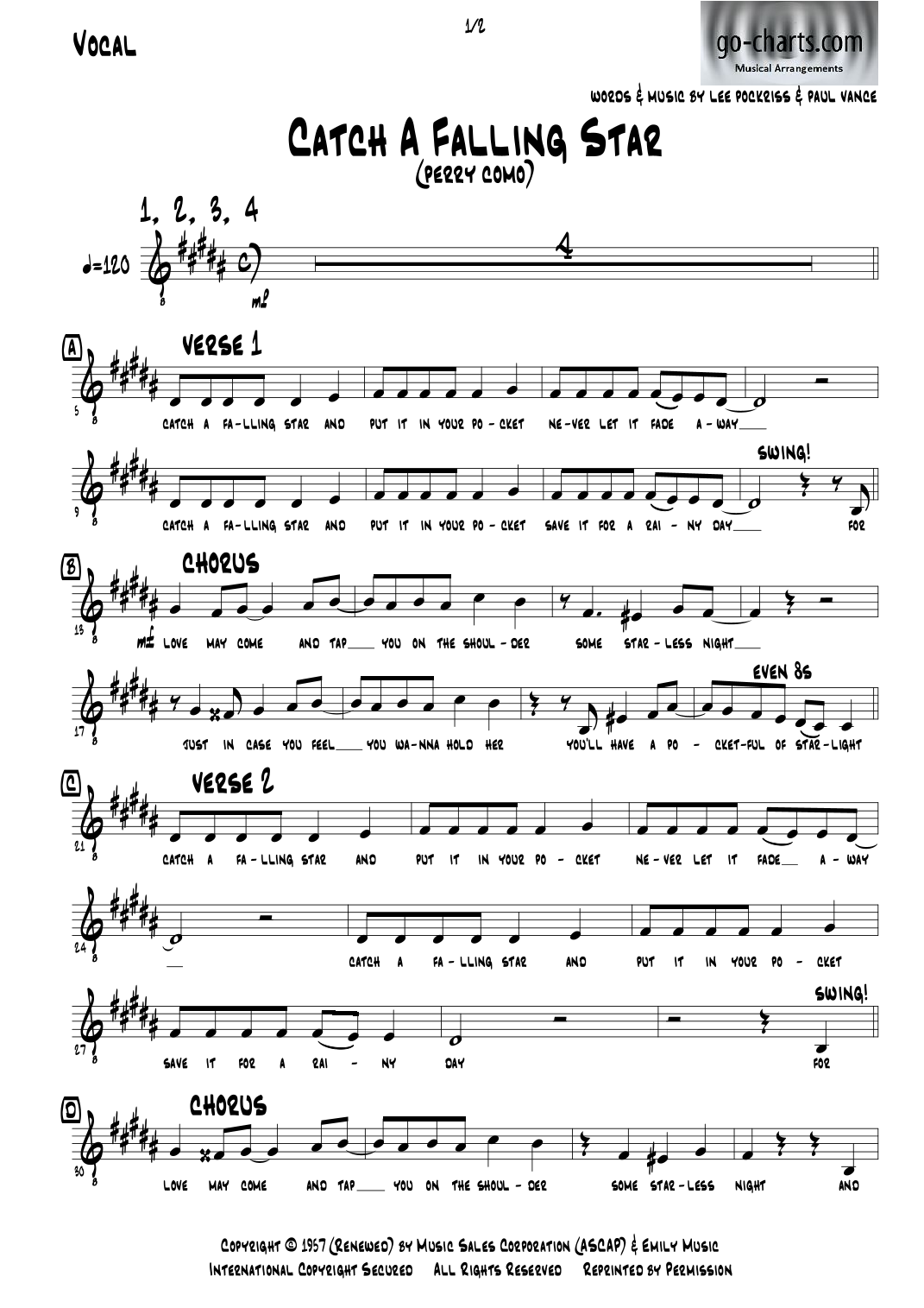 Catch A Falling Star by Perry Como Sheet Music for Full Orchestra (arr ...