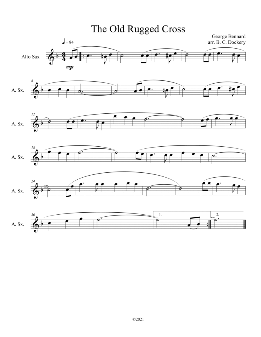 The Old Rugged Cross (alto sax solo) (arr. B. C. Dockery) by George Bennard Sheet Music for Alto ...