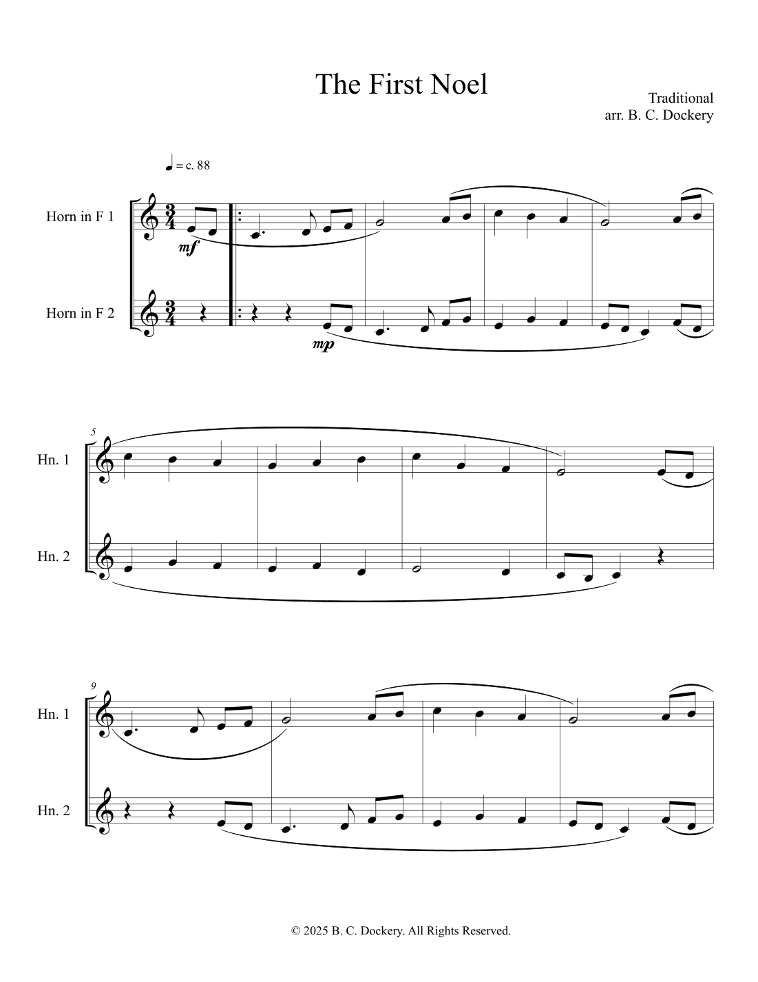 The First Noel (French Horn Duet) (arr. B. C. Dockery) by Traditional ...