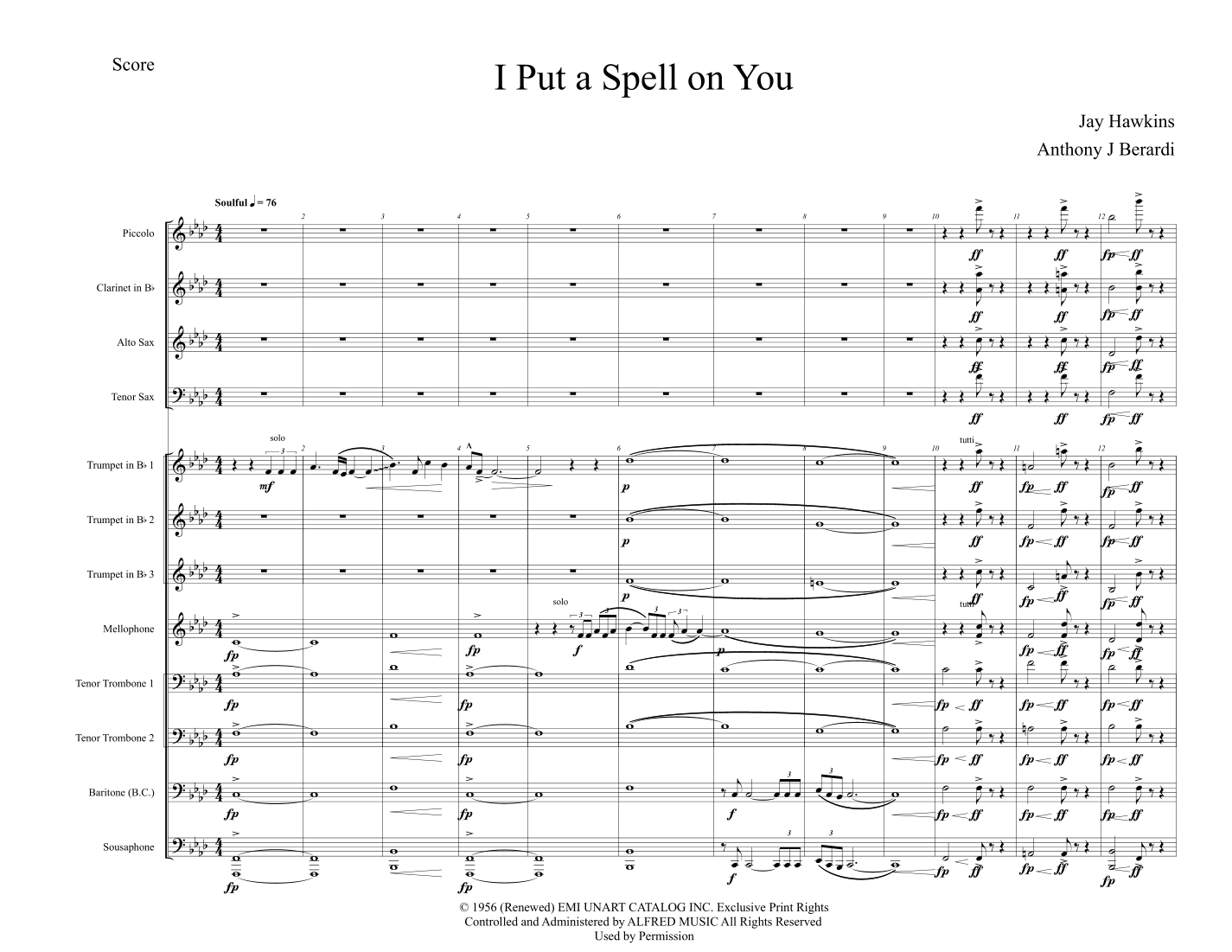 I Put A Spell On You by Nina Simone Sheet Music for Marching Band at ...
