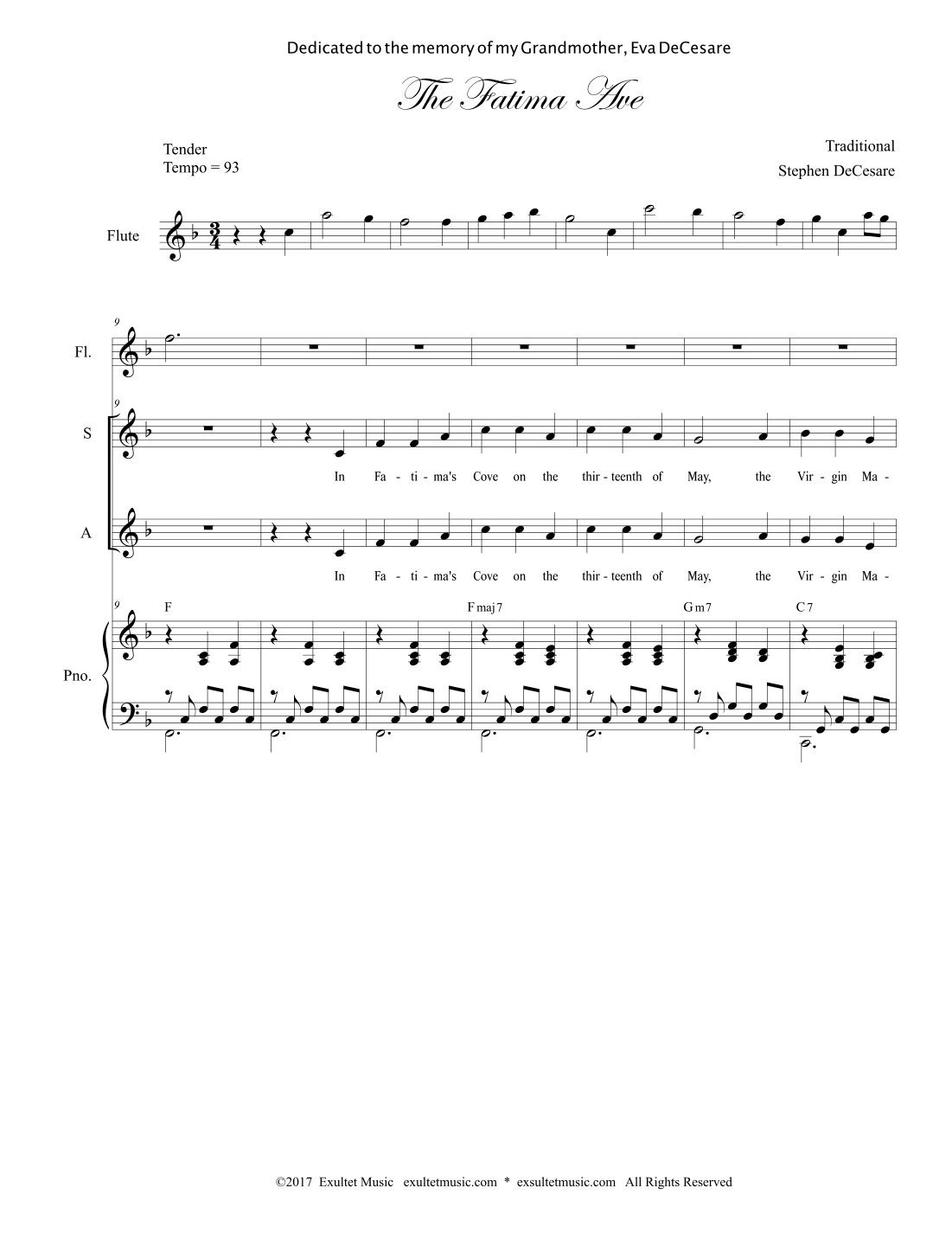 The Fatima Ave (SATB) (arr. Stephen DeCesare) by Stephen DeCesare Sheet ...
