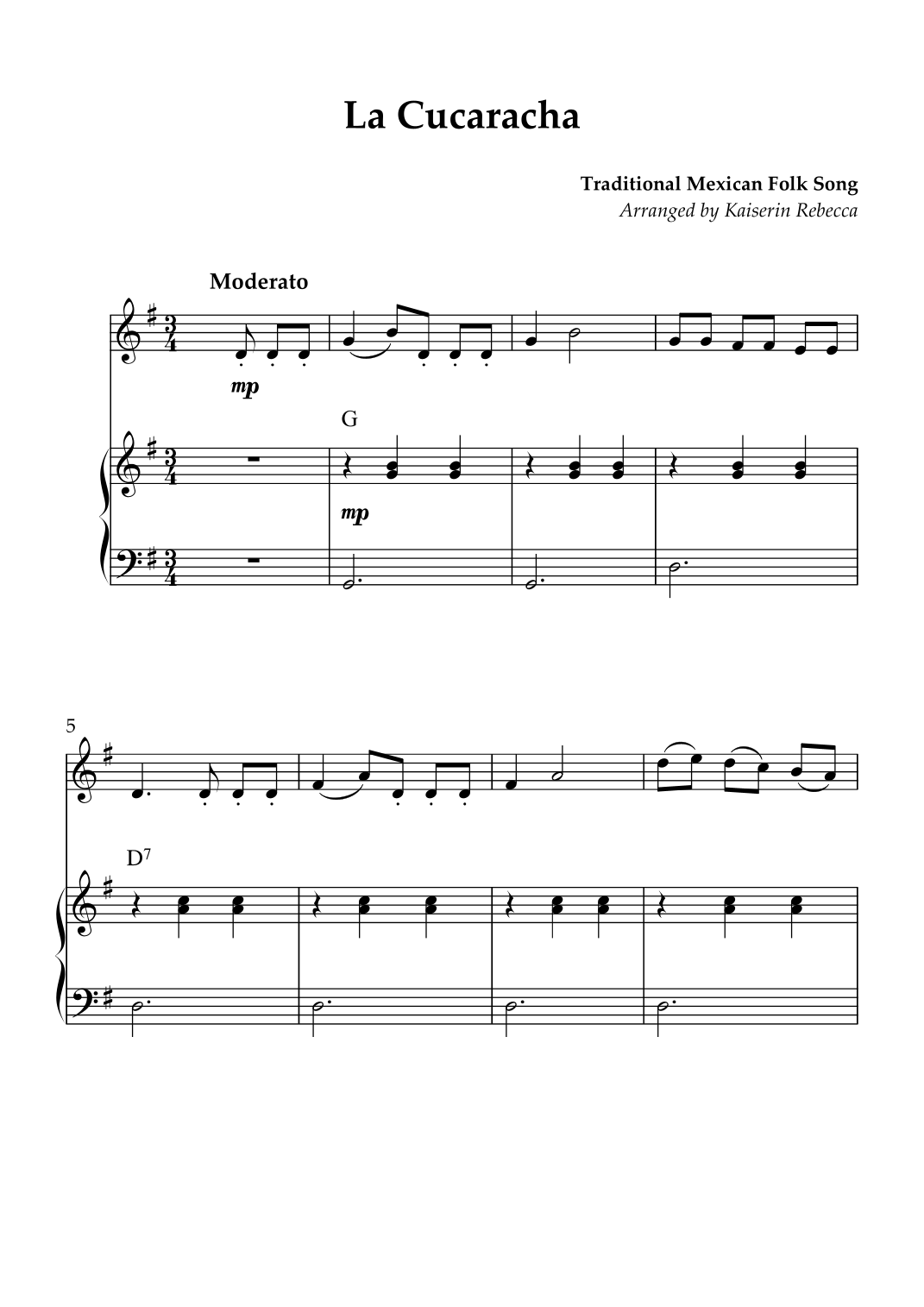 La cucaracha (arr. Kaiserin Rebecca) by Traditional Mexican Folk Song ...