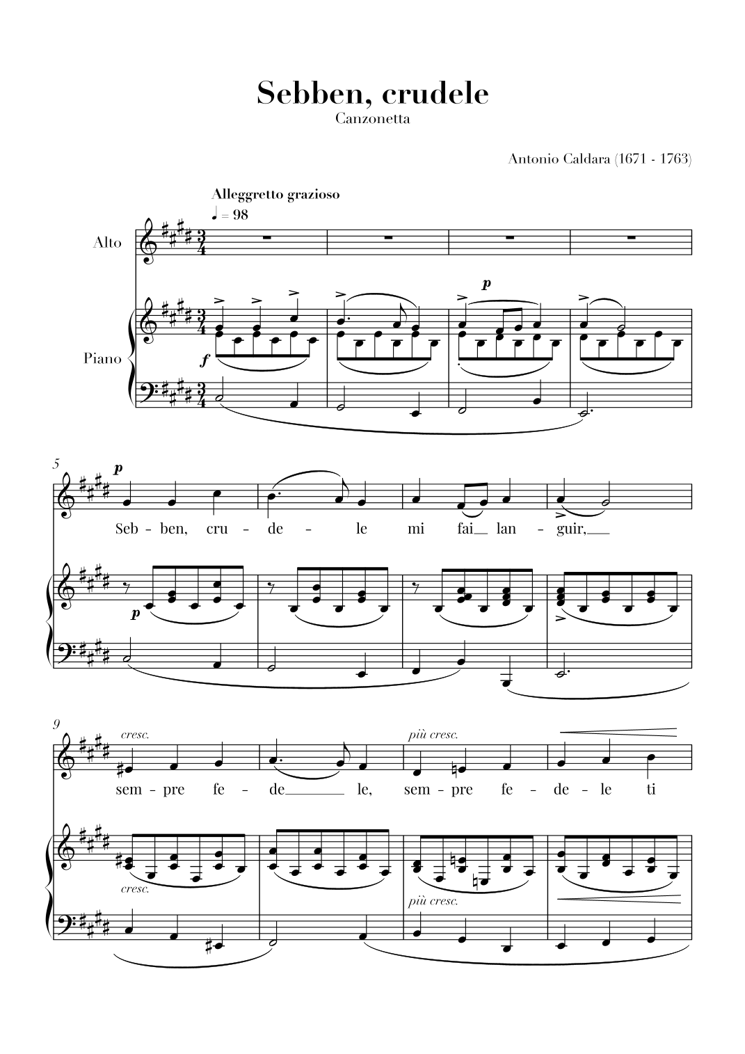 Sebben, crudele - Alto Voice & Piano - C#m (arr. Public Domain) by ...