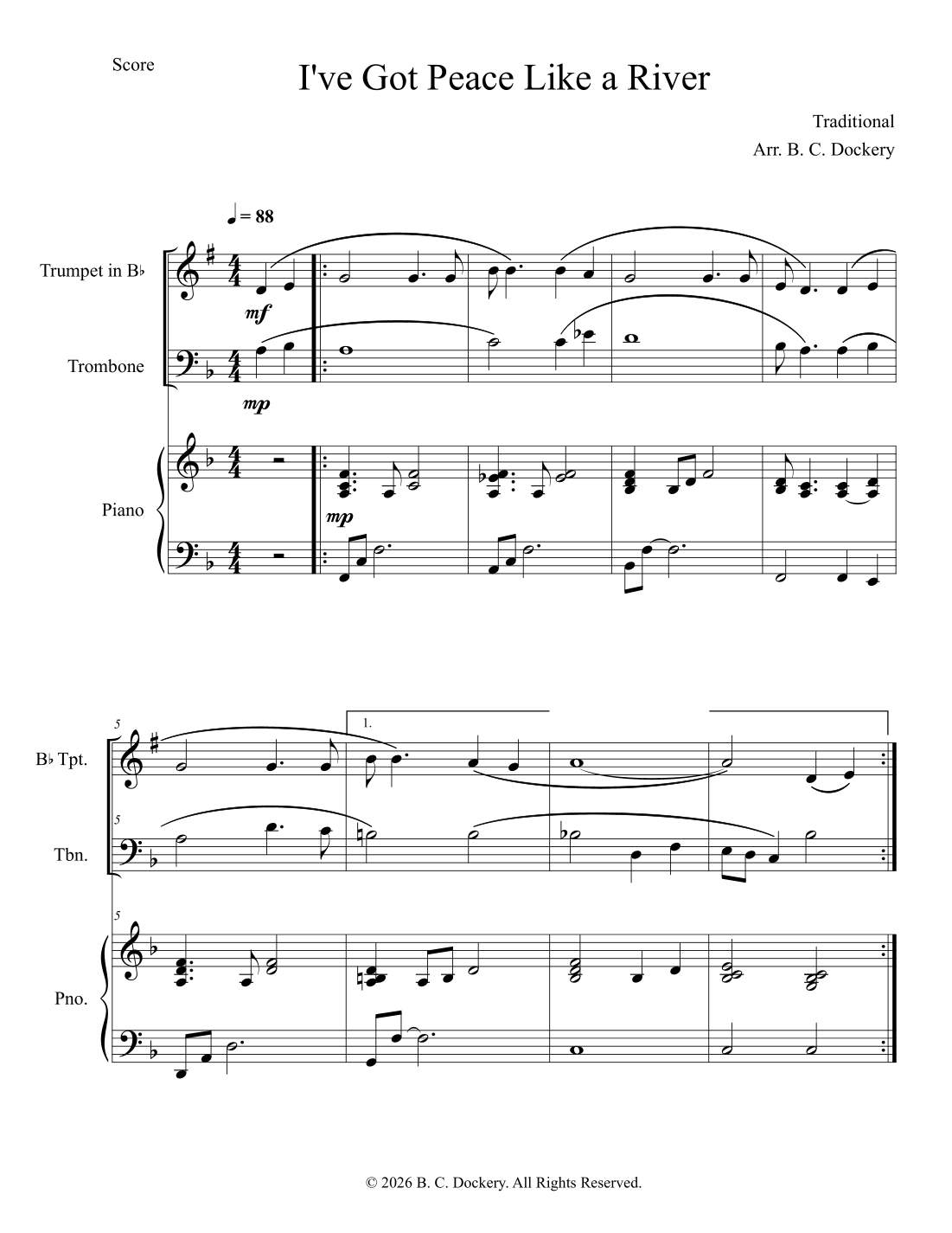 I've Got Peace Like a River (Trumpet and Trombone Duet with Piano ...