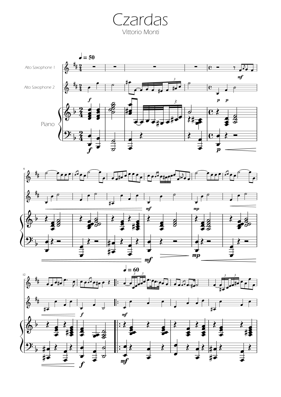 Czardas - Alto Sax Duet (arr. Ygor Nunes) by Vittorio Monti Sheet Music ...