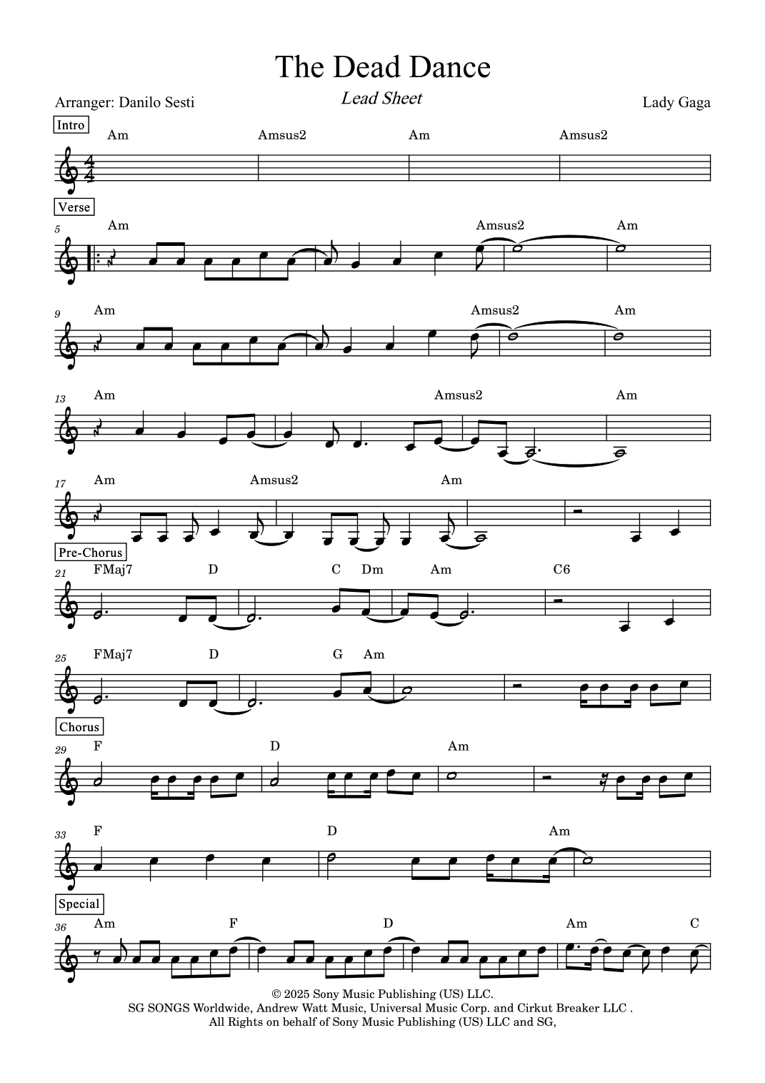 The Dead Dance (arr. Danilo Sesti) par Lady Gaga Partitions pour Lead ...
