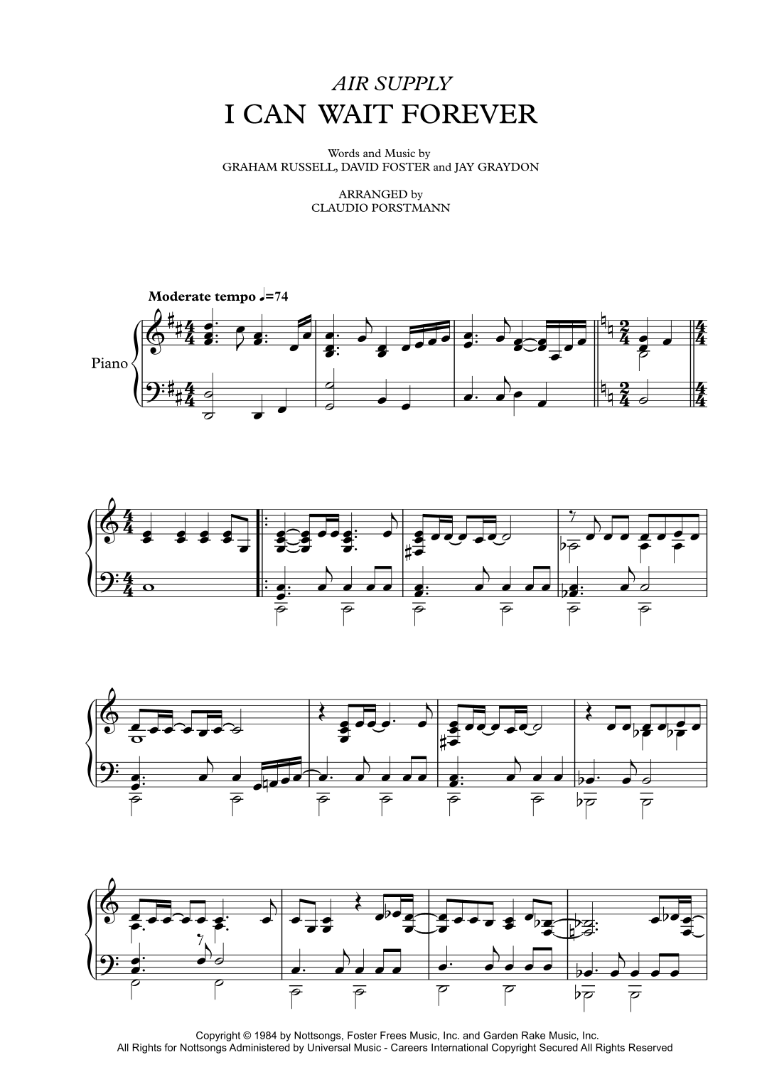 I Can Wait Forever (arr. Claudio Porstmann) by Air Supply Sheet Music ...