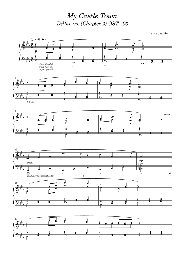 My Castle Town,Deltarune (Chapter 2) OST,For Piano Solo Noten | Toby ...