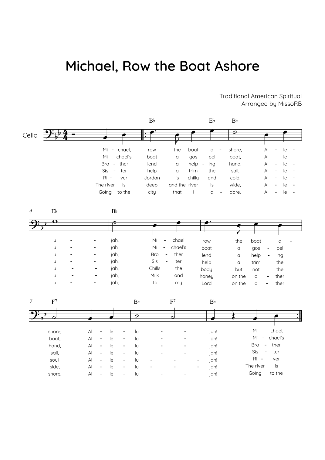 Michael, Row the Boat Ashore - Alto Sax in Bb With Chords & Lyric ...