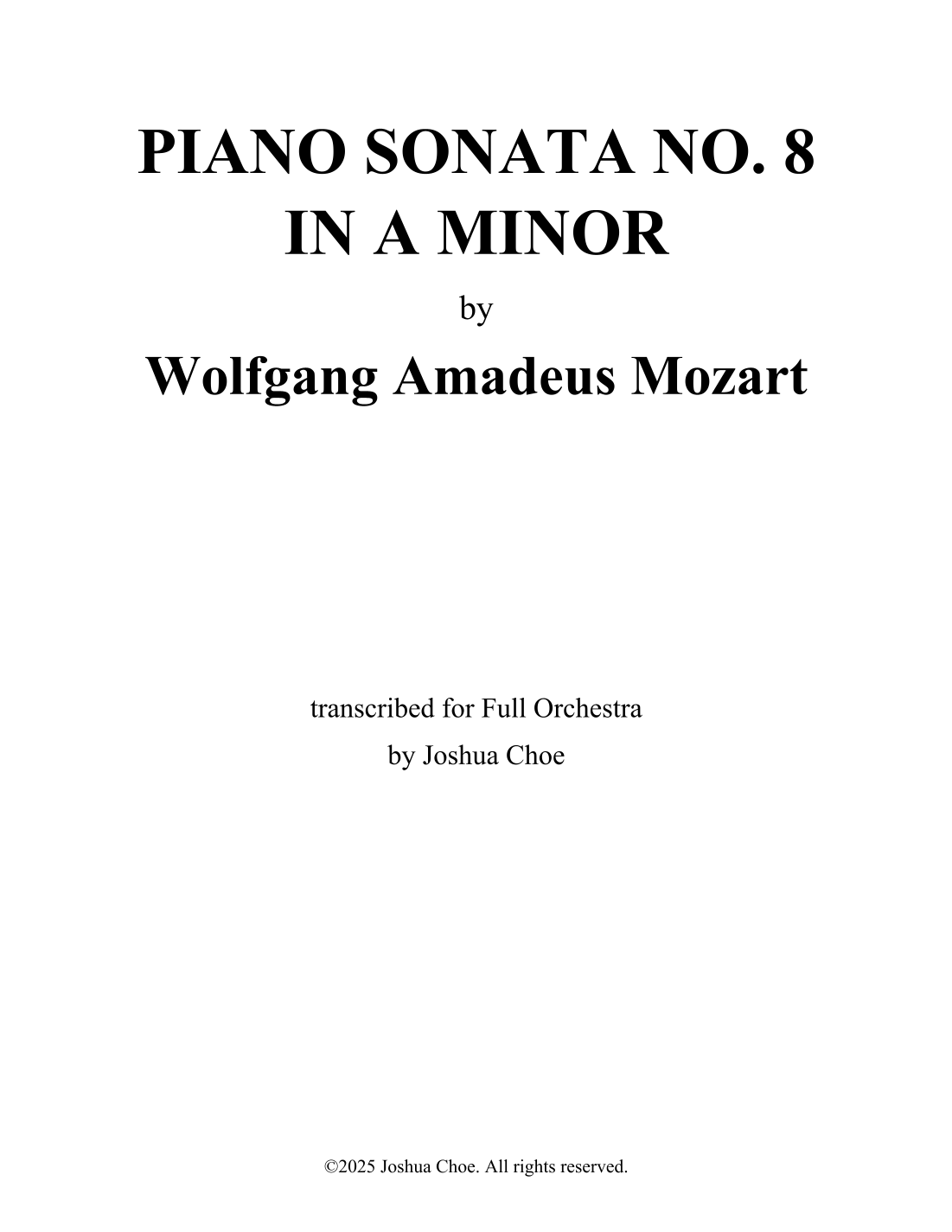 Piano Sonata No. 8 in A Minor, K. 310/300d (arr. Joshua Choe) von ...