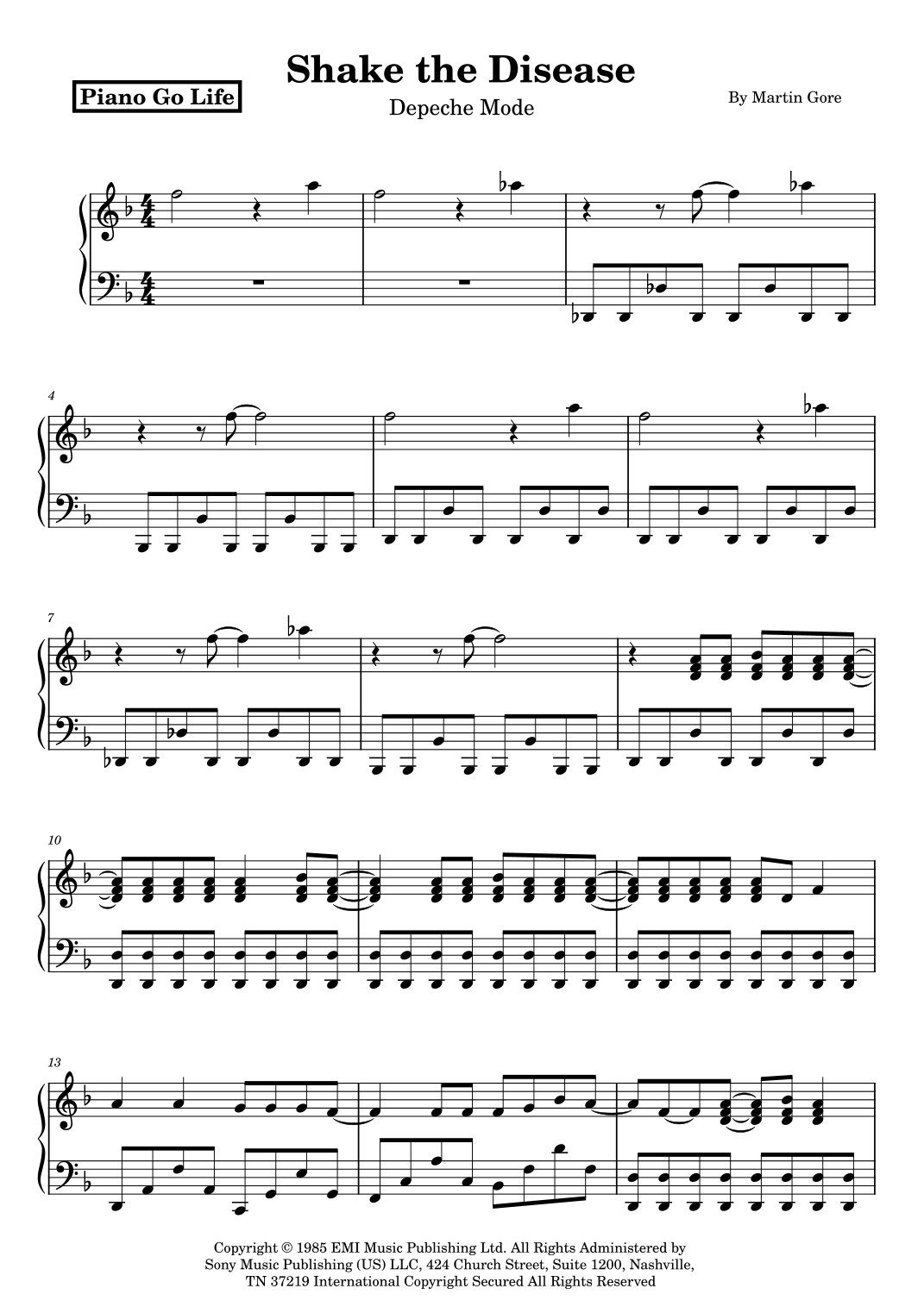 Shake The Disease (arr. Piano Go Life) by Depeche Mode Sheet Music for ...