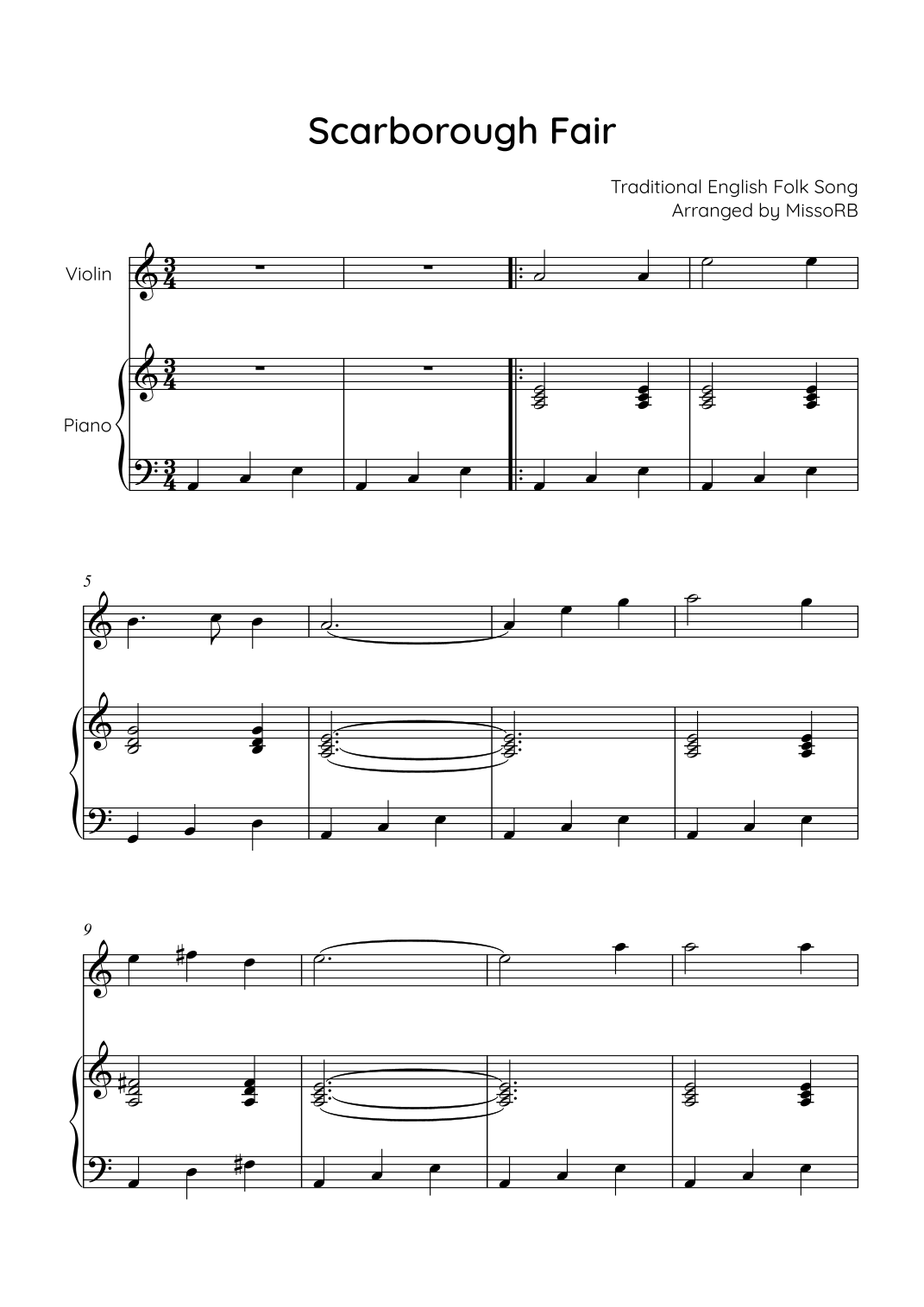Scarborough Fair - Flute & Piano in Am (Easy) (arr. MissoRB) by ...