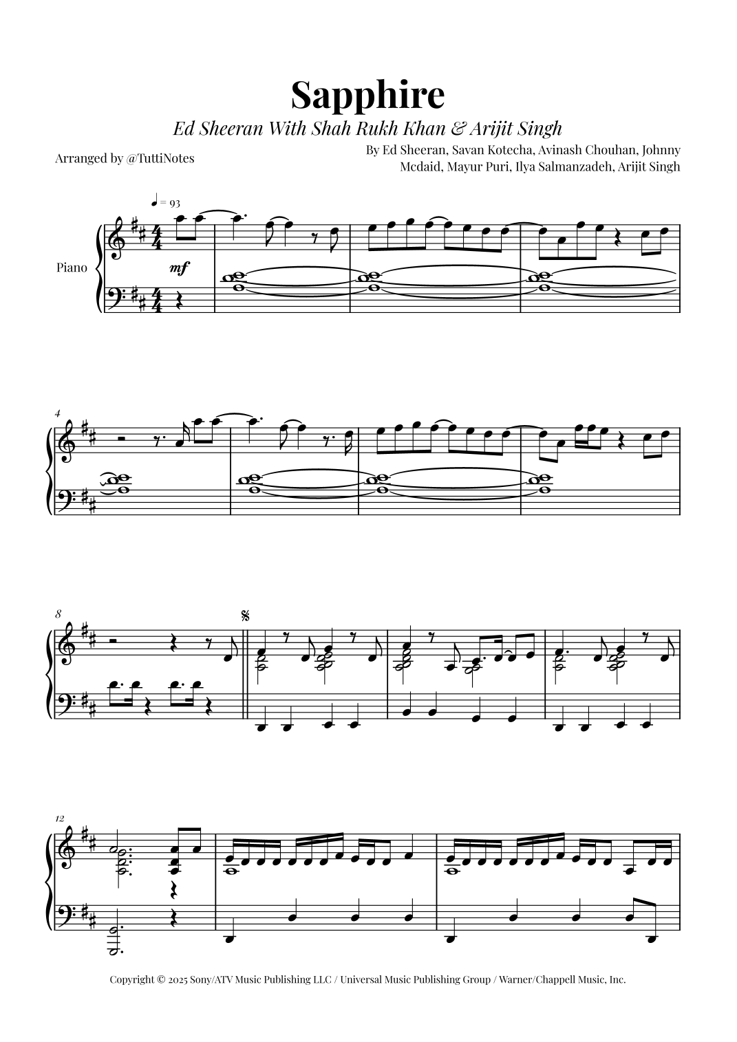 Sapphire (arr. Glauco Fernandes) by Ed Sheeran with Shah Rukh Khan ...