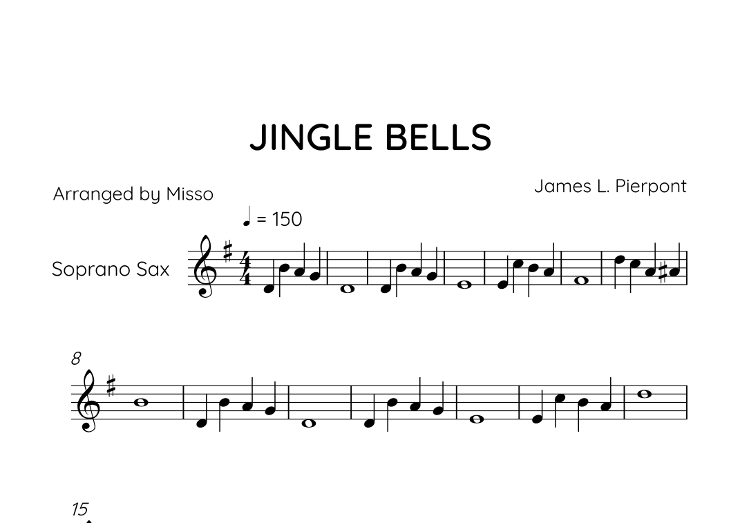 Jingle Bells - Soprano Sax in F Major - Beginner (arr. MissoRB) by ...