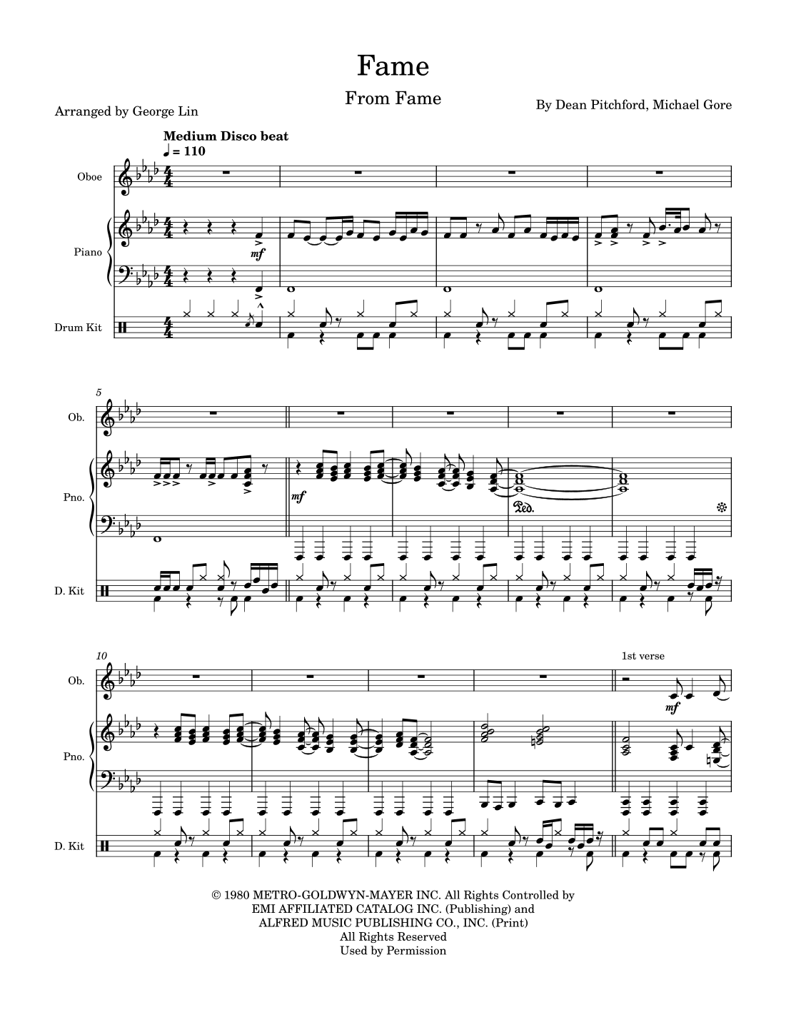 Fame (arr. George Lin) by Irene Cara Sheet Music for Oboe and Piano at ...