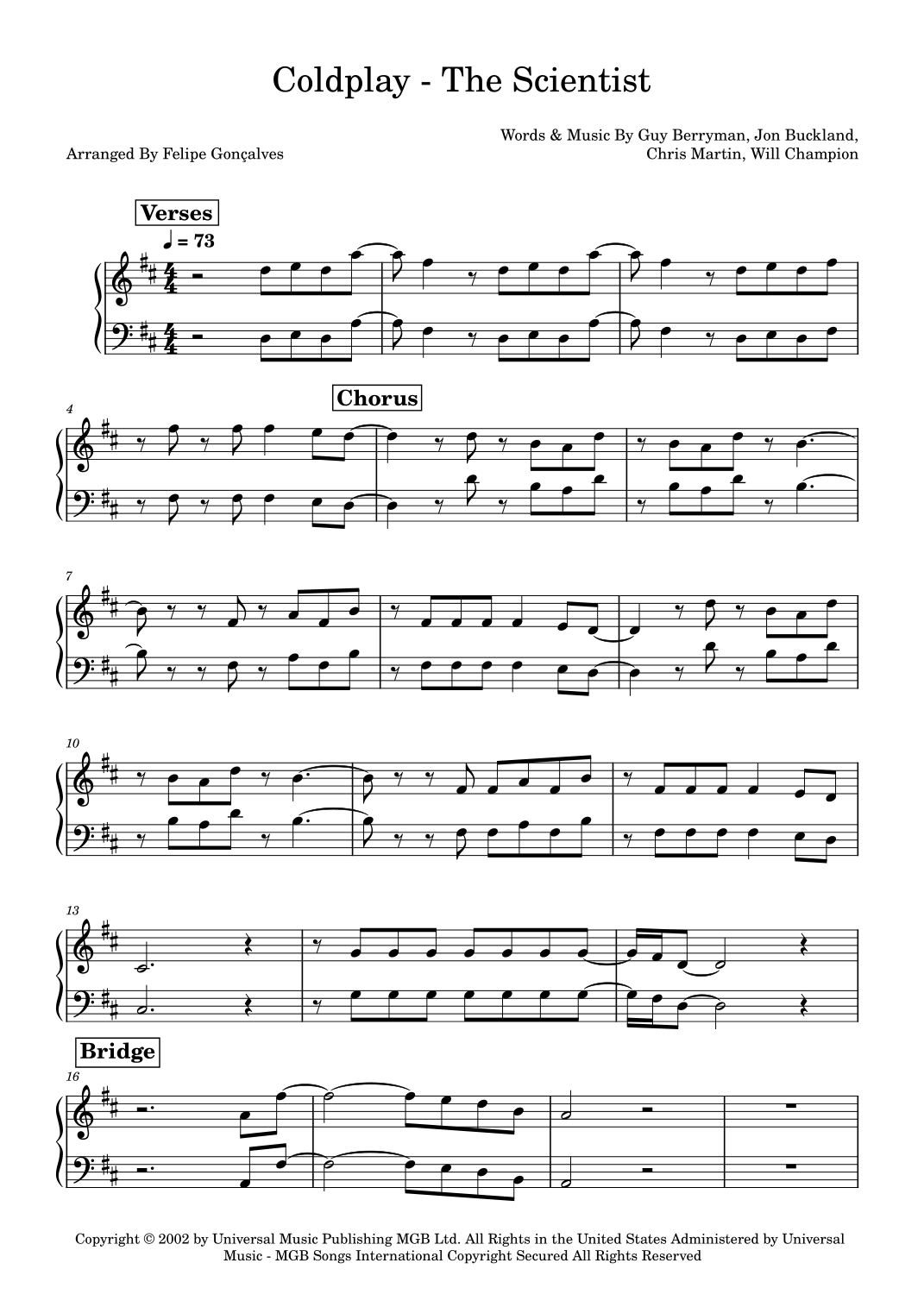 The Scientist (arr. Felipe Gonçalves) by Coldplay Sheet Music for ...