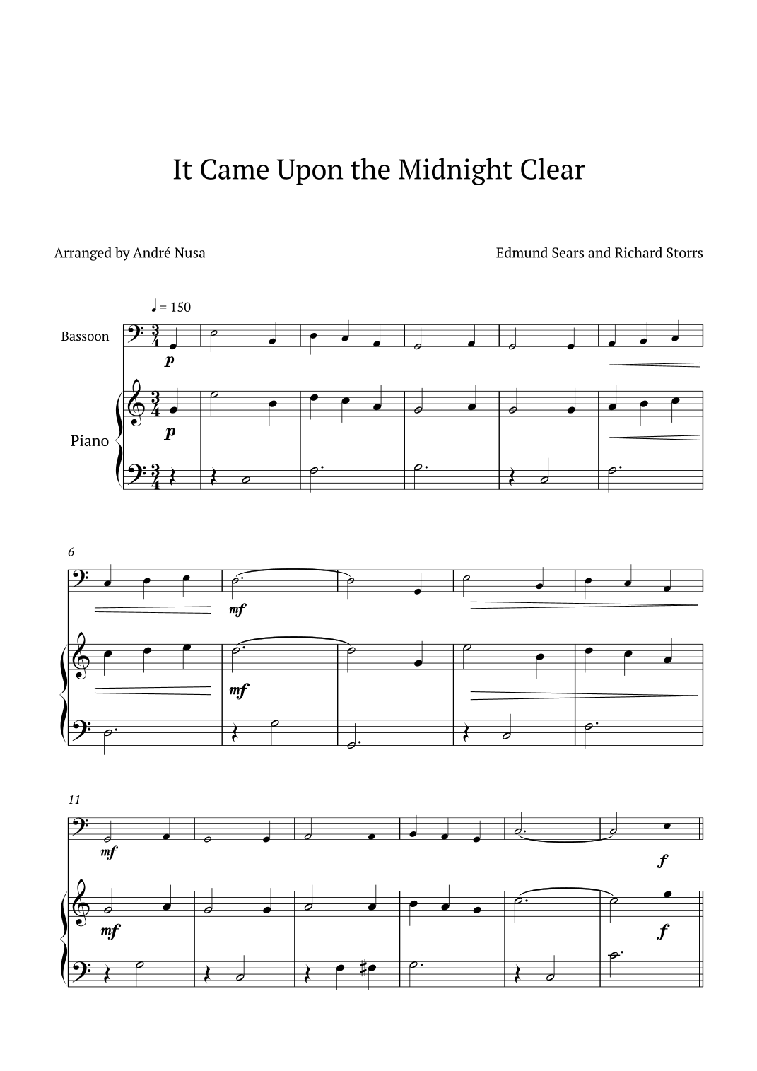 It Came Upon the Midnight Clear (arr. André Nusa) by Edmund Sears Sheet ...