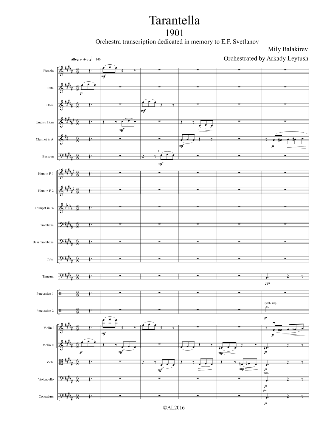 M. Balakirev: Tarantella, Orchestrated by A. Leytush by M. Balakirev ...