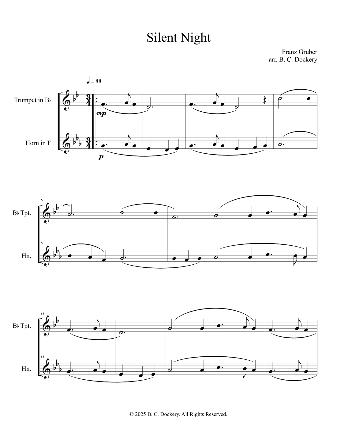 Silent Night (Trumpet and French Horn Duet) (arr. B. C. Dockery) by ...