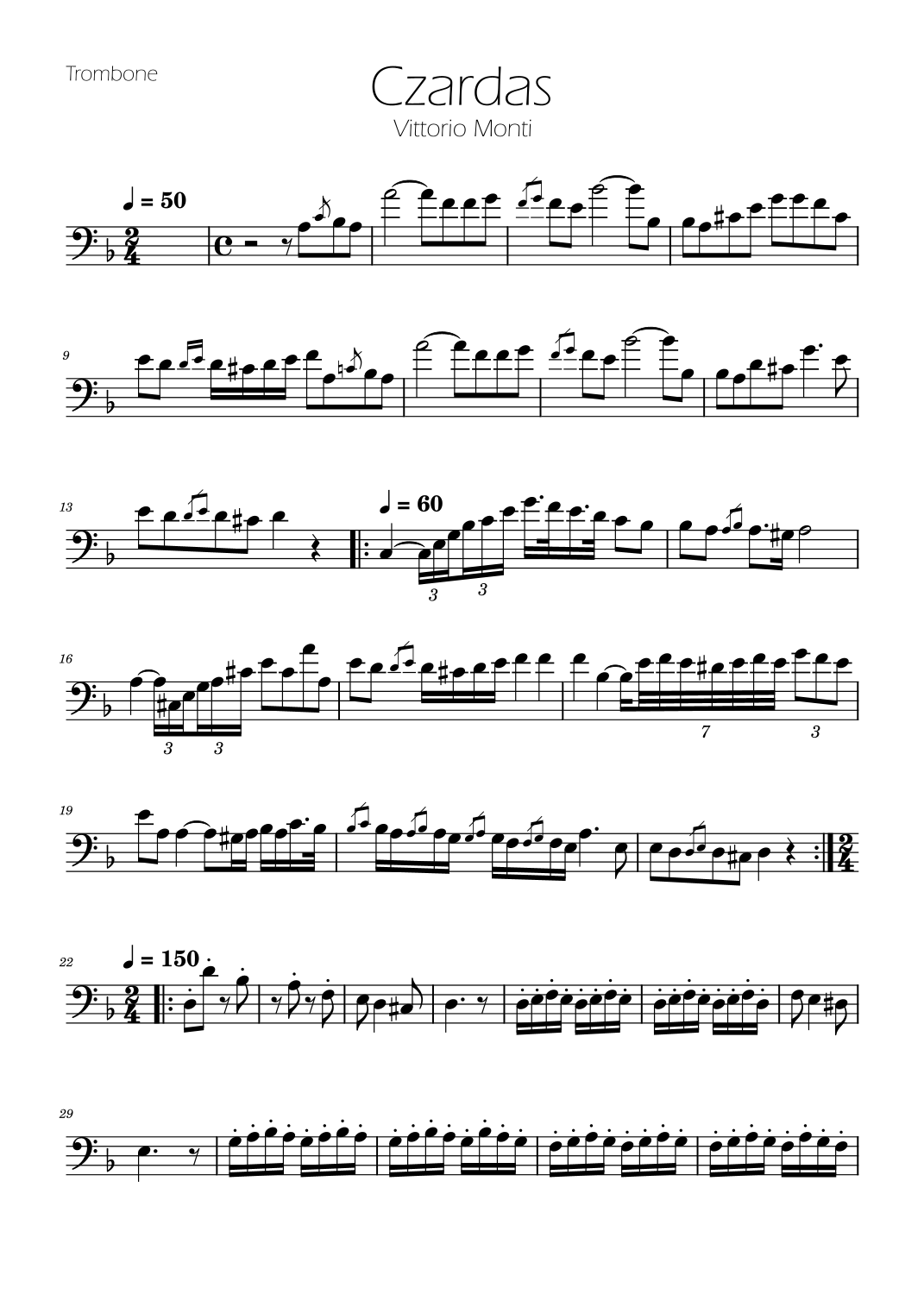 Czardas - Trombone Solo (arr. Ygor Nunes) by Vittorio Monti Sheet Music ...