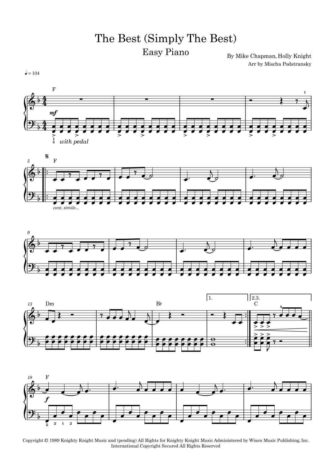 The Best (Simply The Best) (arr. Mischa Podstransky) by Tina Turner ...