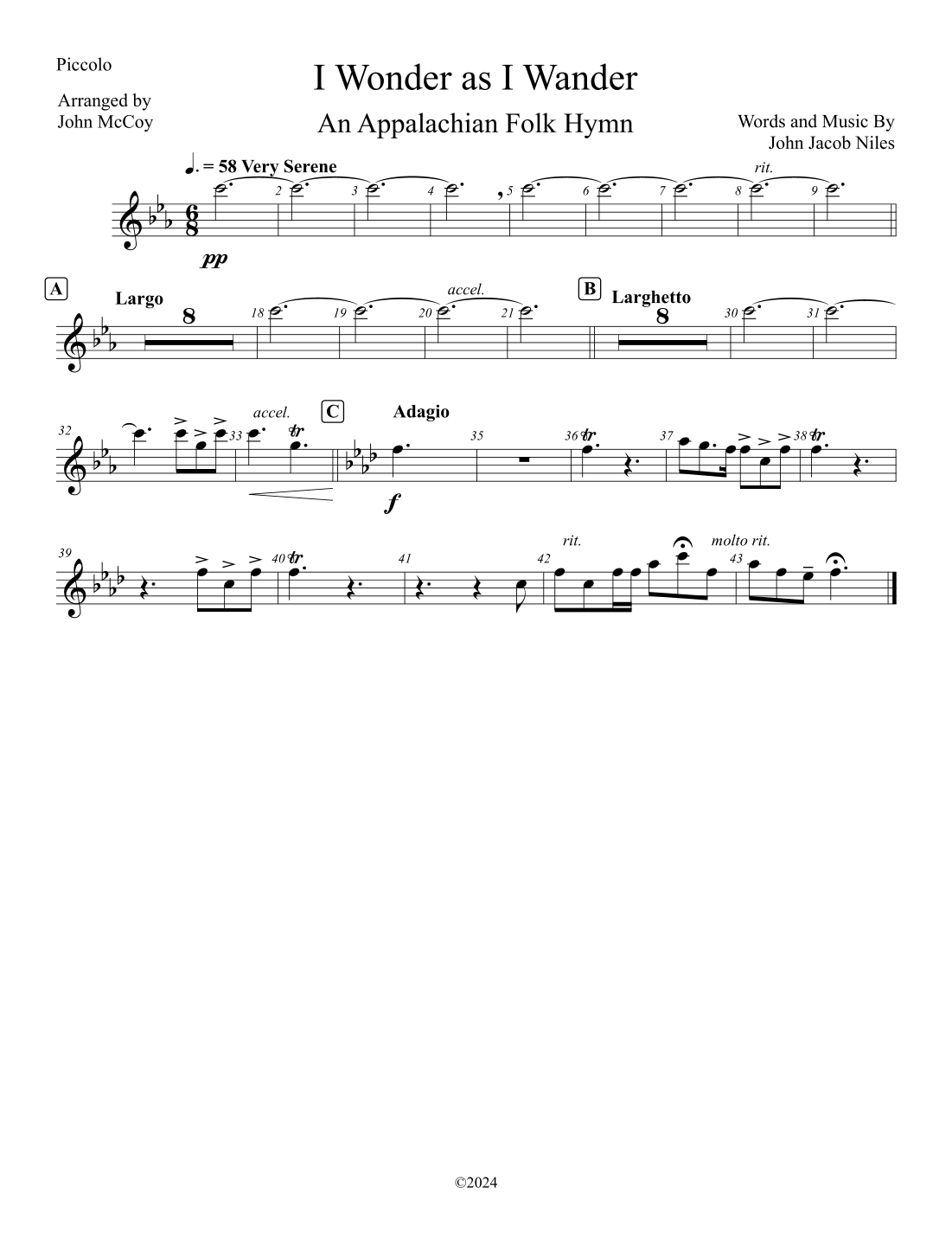 I Wonder As I Wander (arr. John McCoy) by John Jacob Niles Sheet Music for Performance Ensemble ...