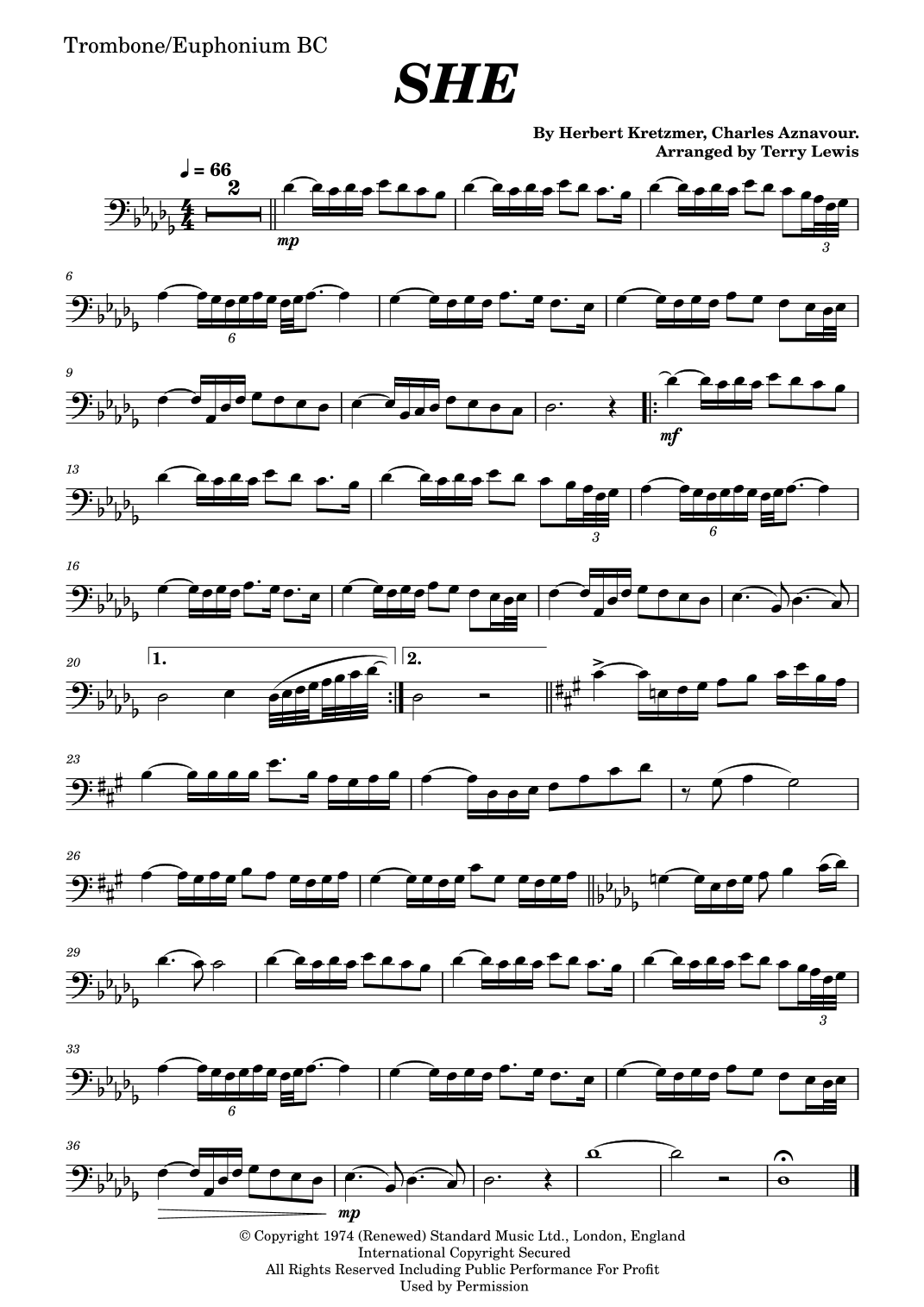 She (arr. Terry Lewis by Elvis Costello Sheet Music for Trombone and ...