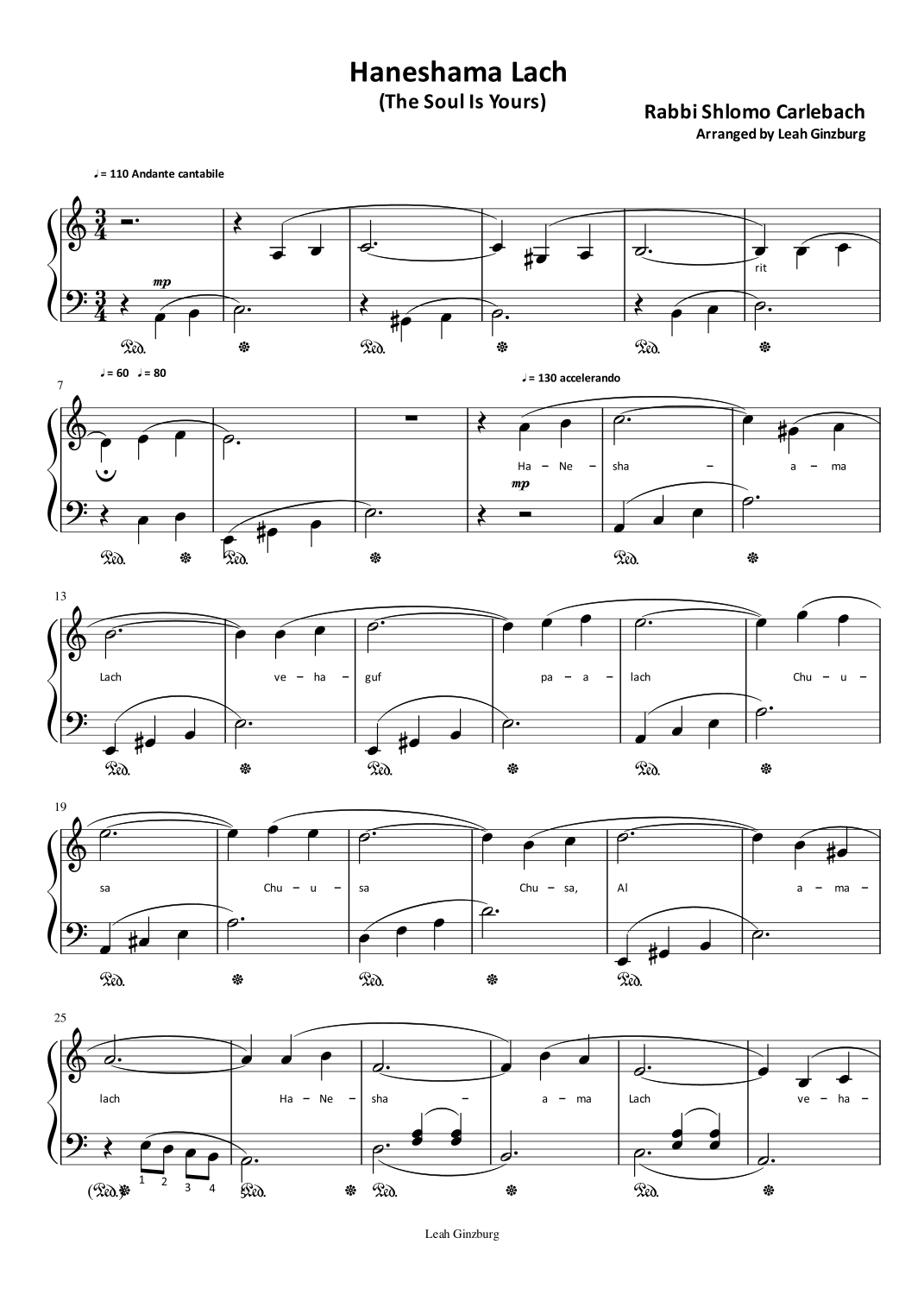 Haneshama Lach (The Soul Is Yours) (arr. Leah Ginzburg) by Rabbi Shlomo ...