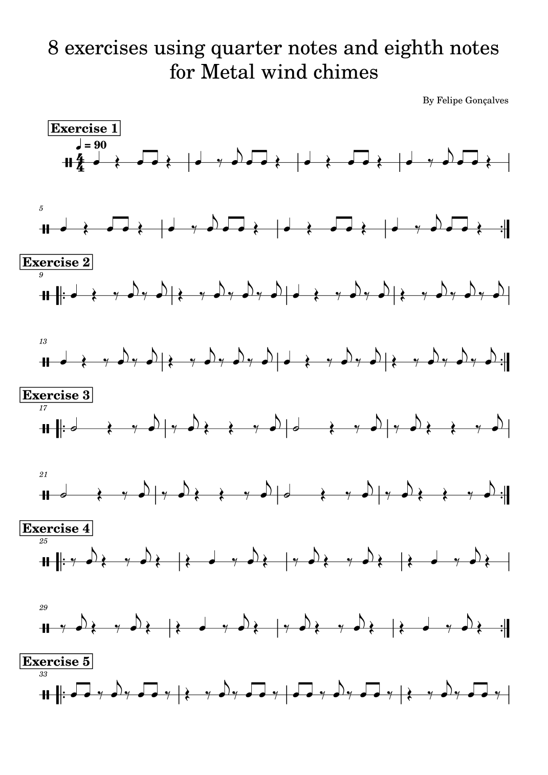 8 exercises using quarter notes and eighth notes for Metal wind chimes ...