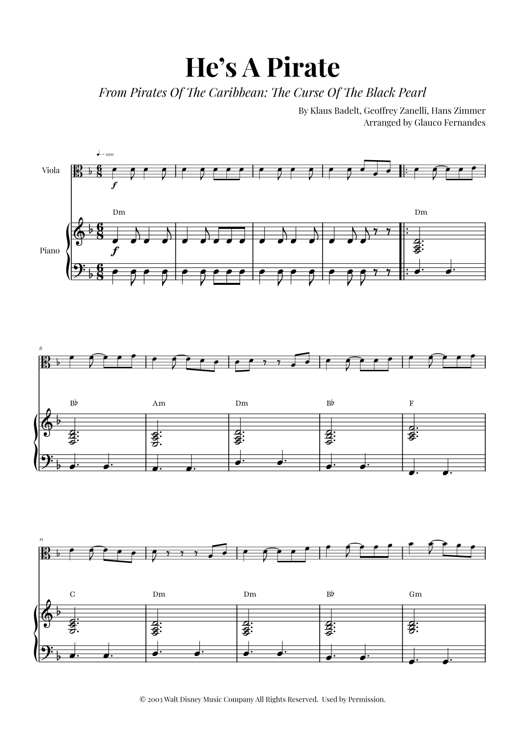 He's A Pirate (arr. Glauco Fernandes) by Geoffrey Zanelli Sheet Music ...
