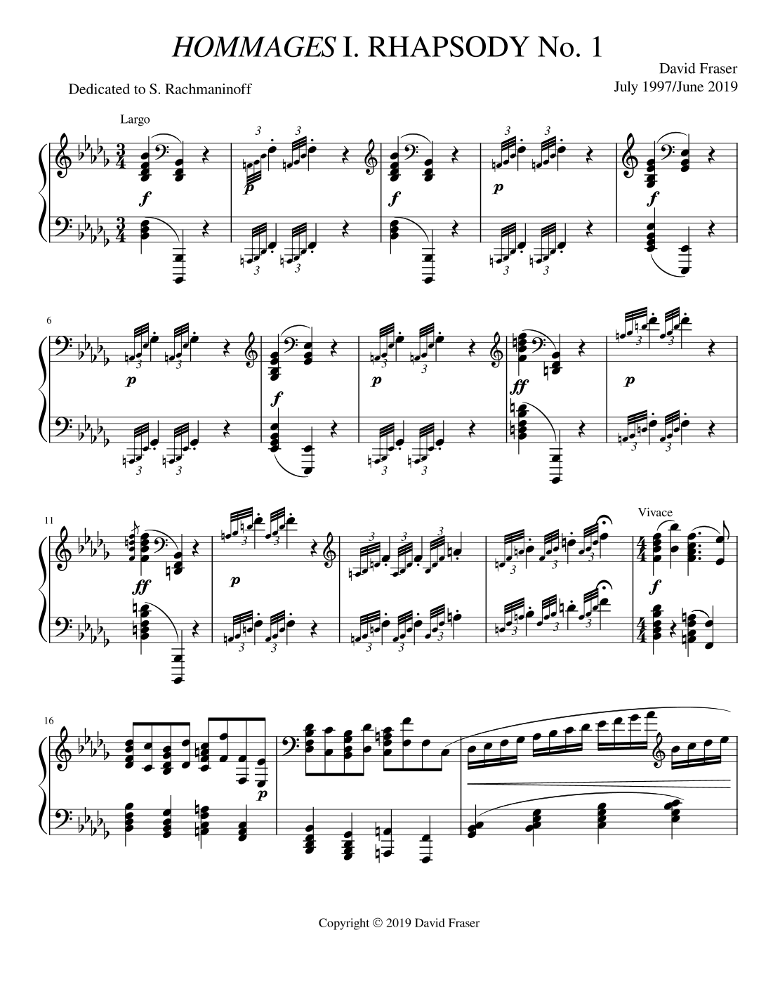 Hommages I. Rhapsody No. 1 by David Fraser Sheet Music for Piano Solo ...