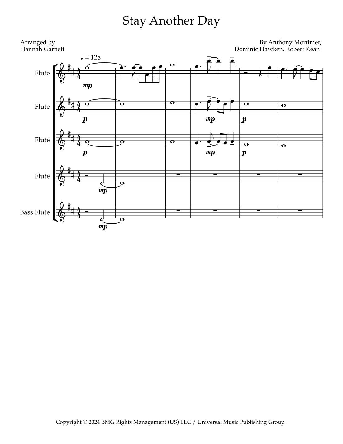 Stay Another Day (arr. Hannah Garnett) by East 17 Sheet Music for ...