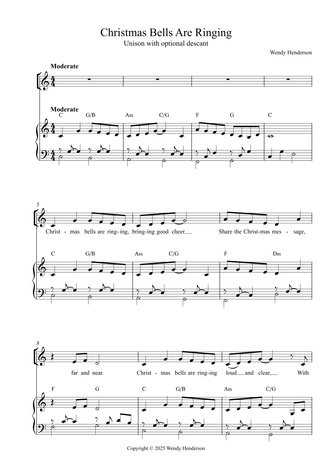 Christmas Bells Are Ringing by Wendy Henderson Sheet Music for Piano ...
