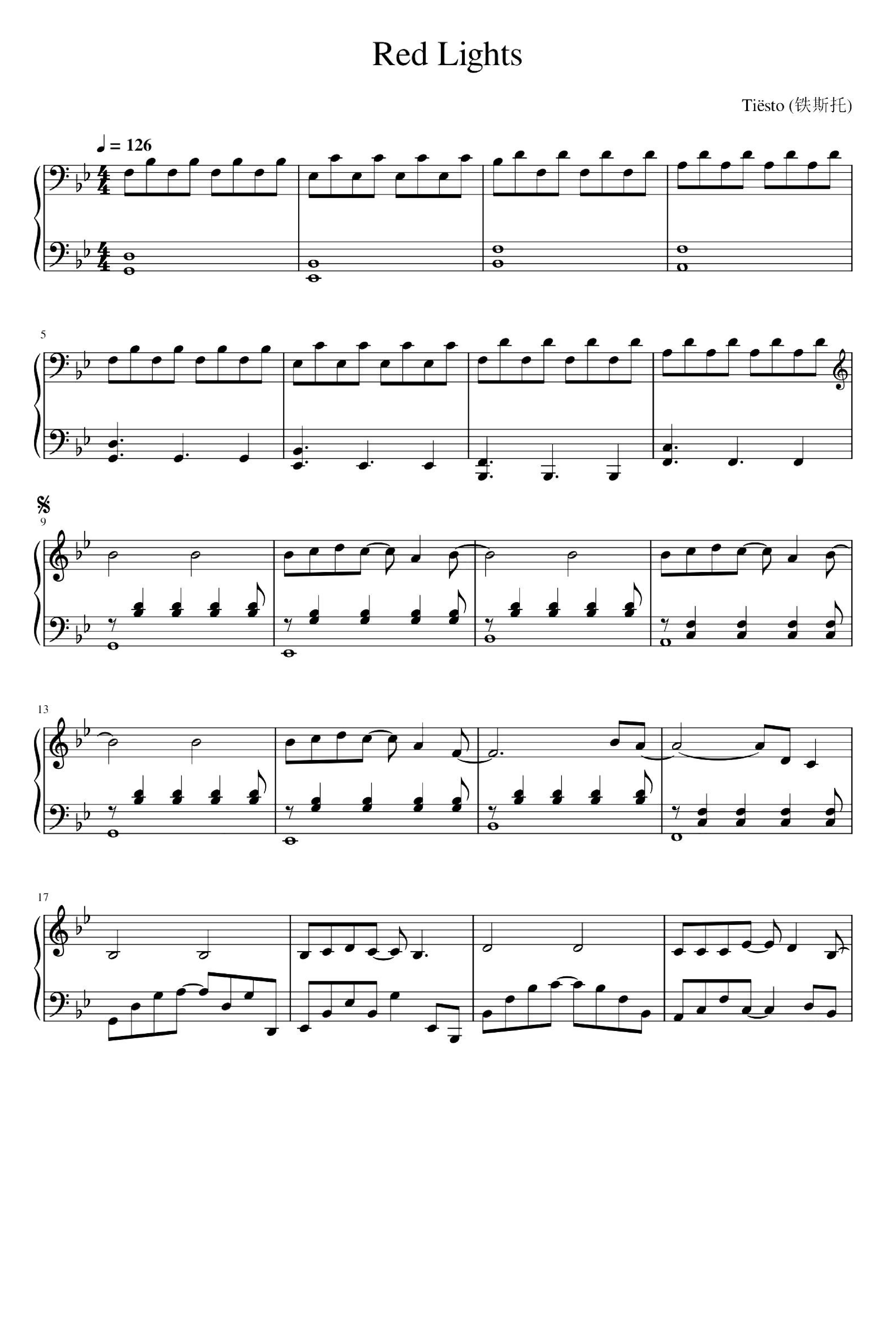Red Lights by Tiesto Sheet Music for Piano Solo at Sheet Music Direct