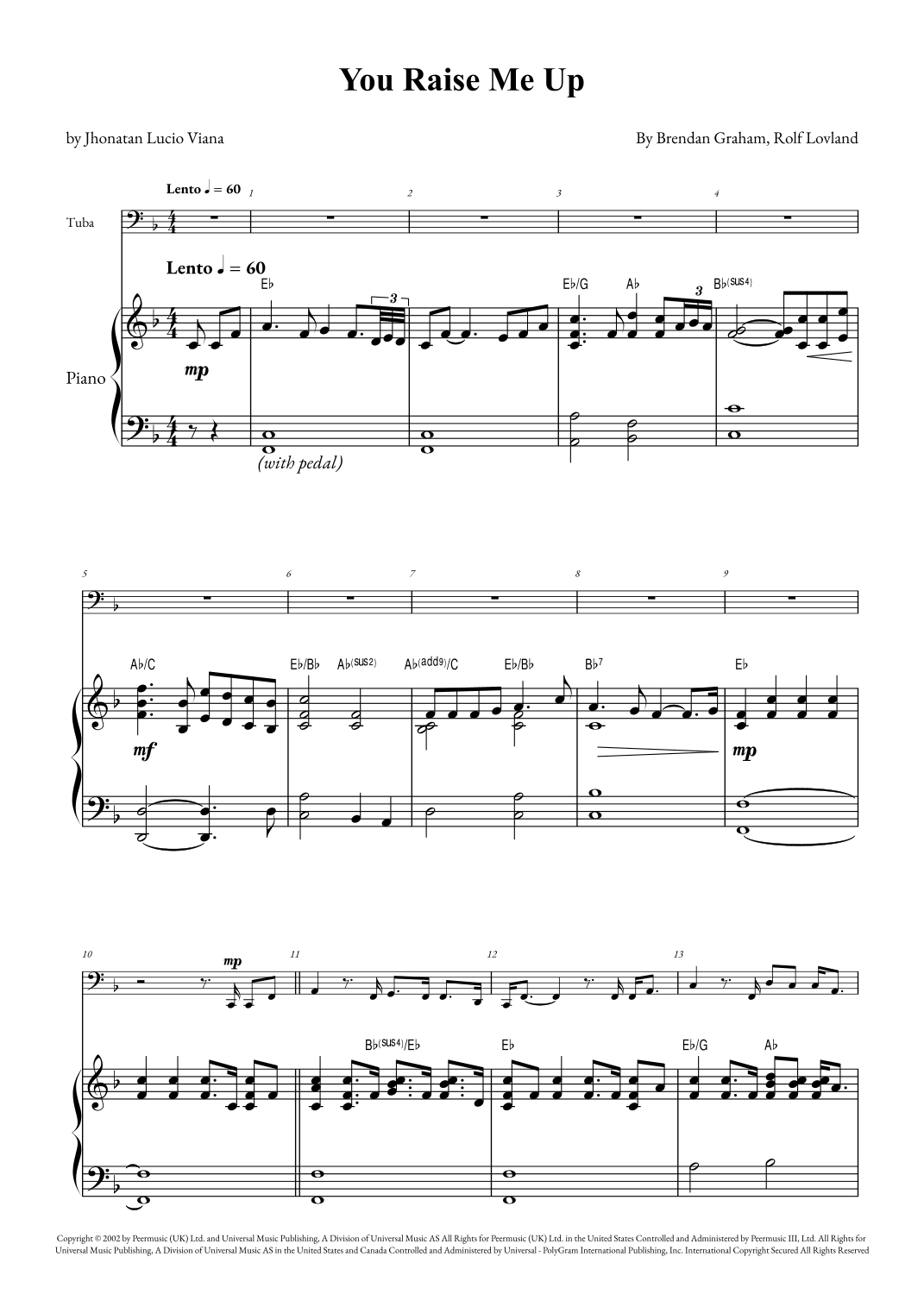 You Raise Me Up (arr. Jhonatan Lucio Viana) by Josh Groban Sheet Music ...